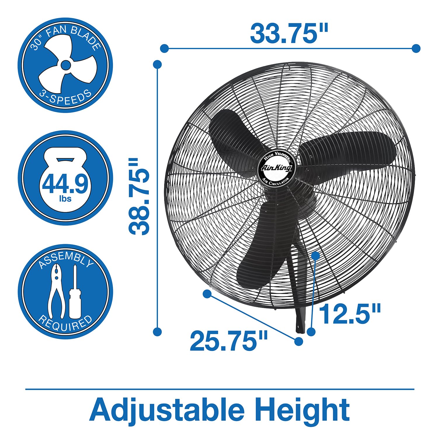 Air King 9070 30-Inch 1/3-Horsepower Industrial Grade Wall Mount Fan, Black Finish