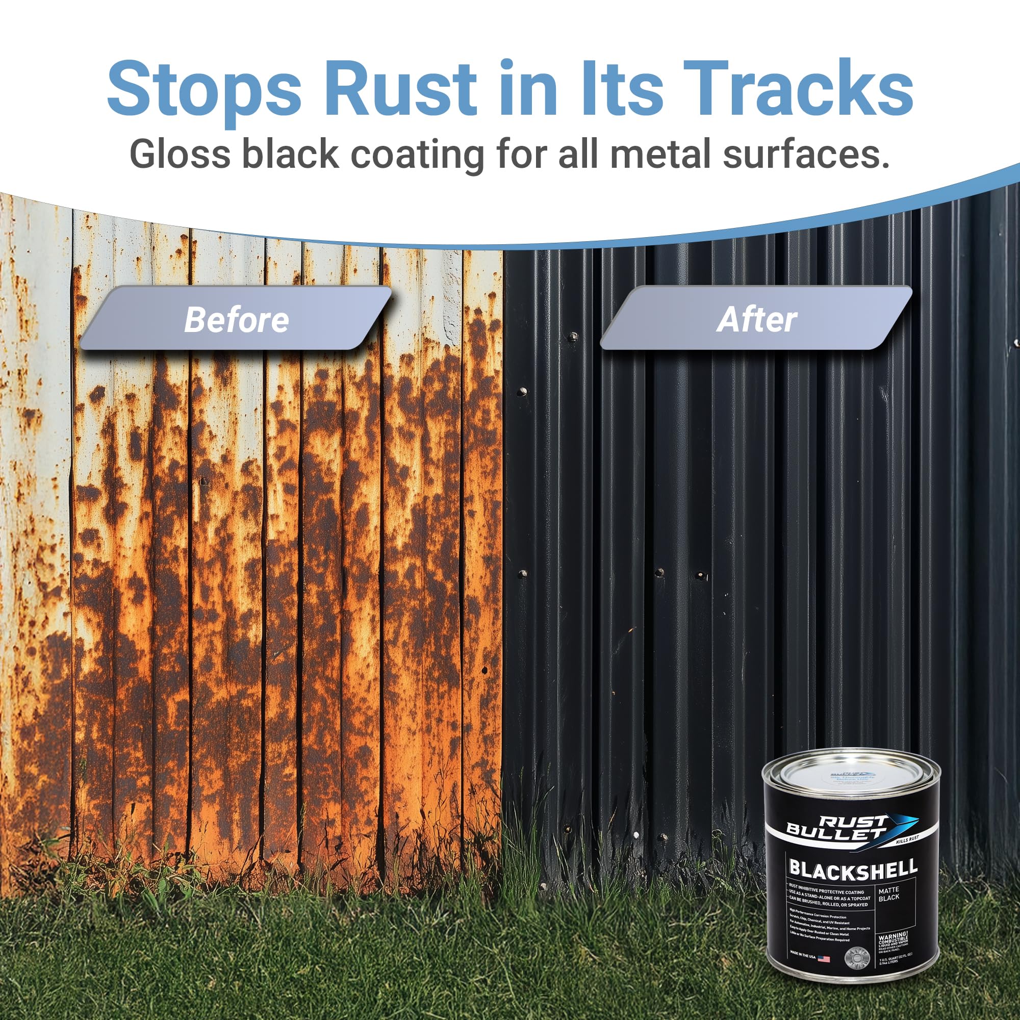 RUST BULLET - BlackShell - Black Rust Inhibitor, Rust Preventive Coating - UV Resistant Rust Treatment - 4 oz