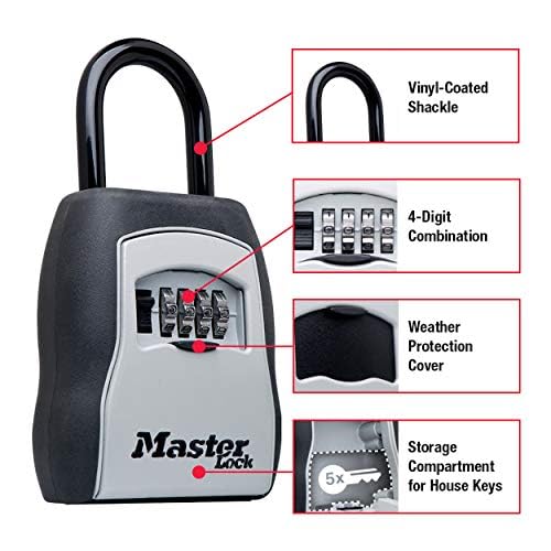 Master Lock Key Lock Box, Outdoor Lock Box for House Keys, Key Safe with Combination Lock, 5 Key Capacity, 5400EC