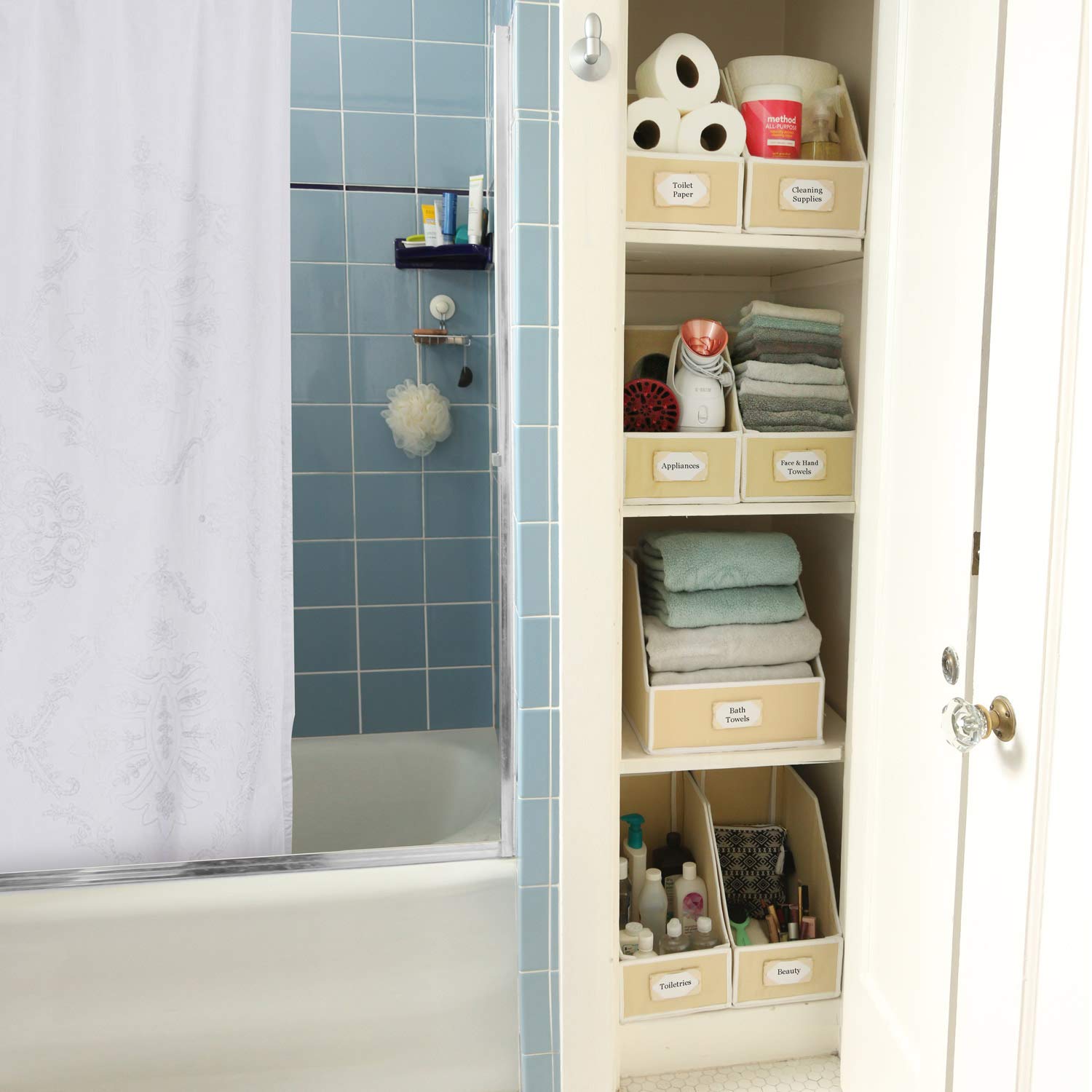 Great Useful Stuff Linen Closet Storage: Organize Bins for Sheets, Blankets, Towels, Wash Cloths, Bedding Sets, Duvet Covers, Pillowcases and More. 100% Brushed Cotton Twill (Large, Cream)