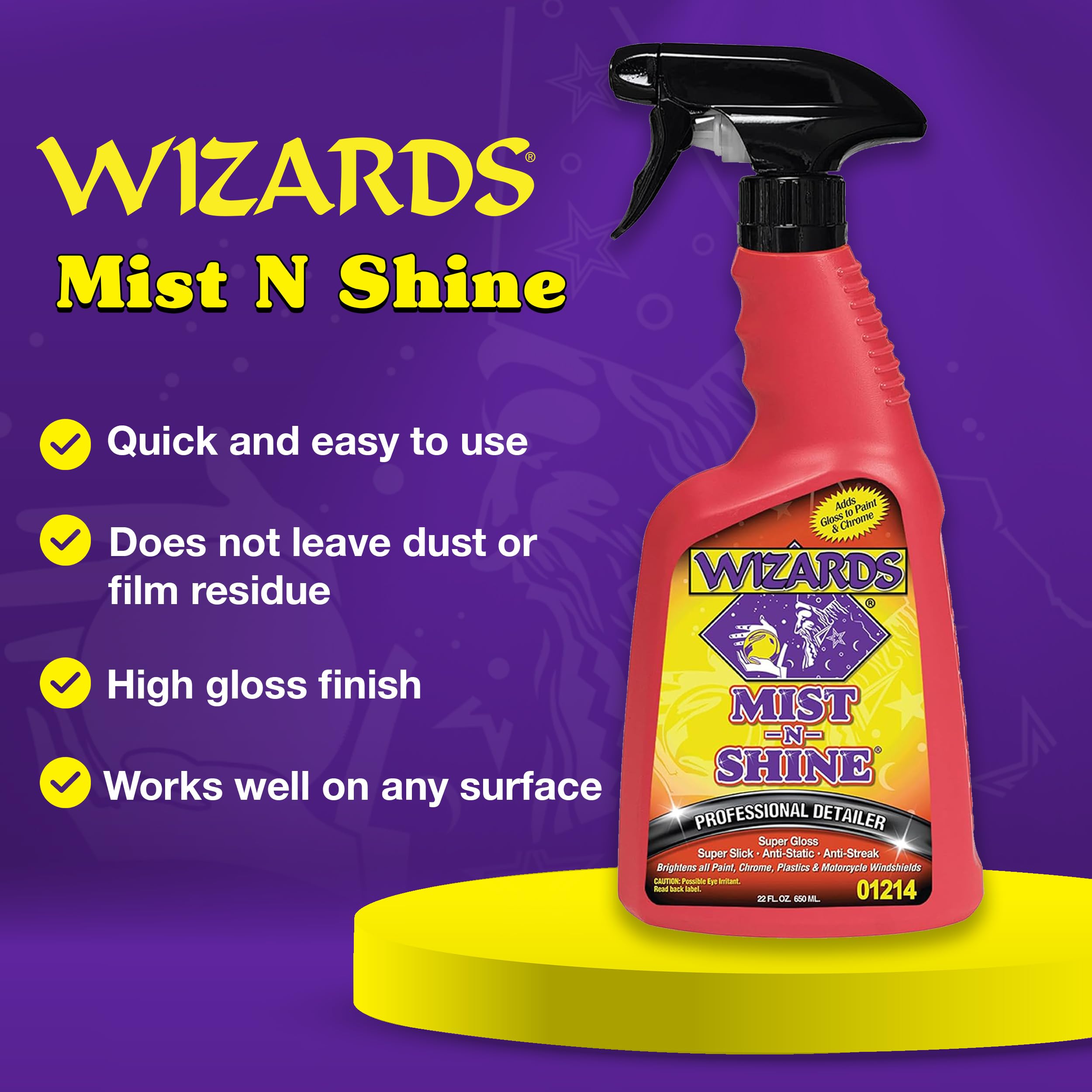 WIZARDS - Mist-N-Shine Professional Detailer, High-Gloss Car Detailing and Surface Cleaner Spray (22 oz.)