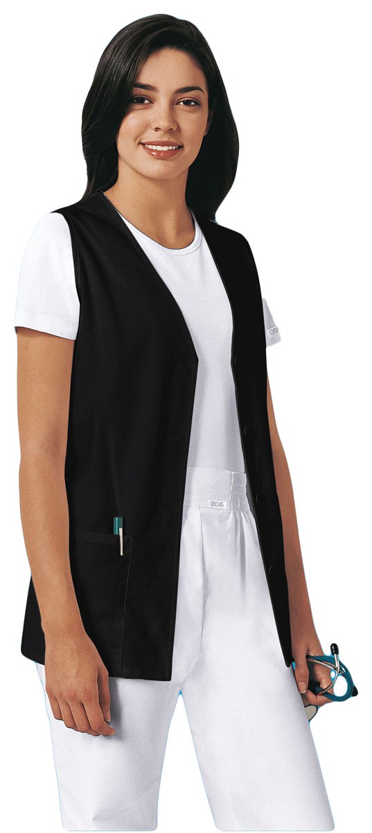 Cherokee Women Scrubs Vest Button Front 1602, L, White