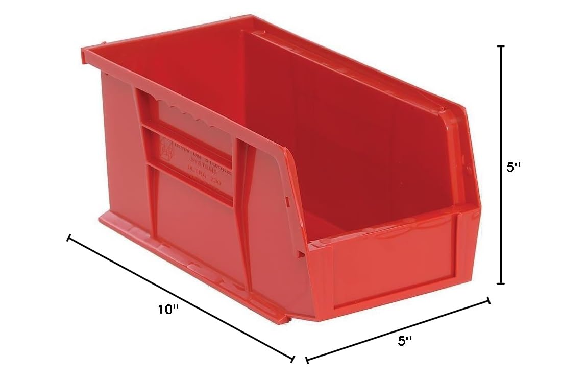 Quantum Storage Systems QUS230 Plastic Storage Stacking Ultra Bin, 10-Inch by 5-Inch by 5-Inch, Red, Case of 12 (QUS230RD)