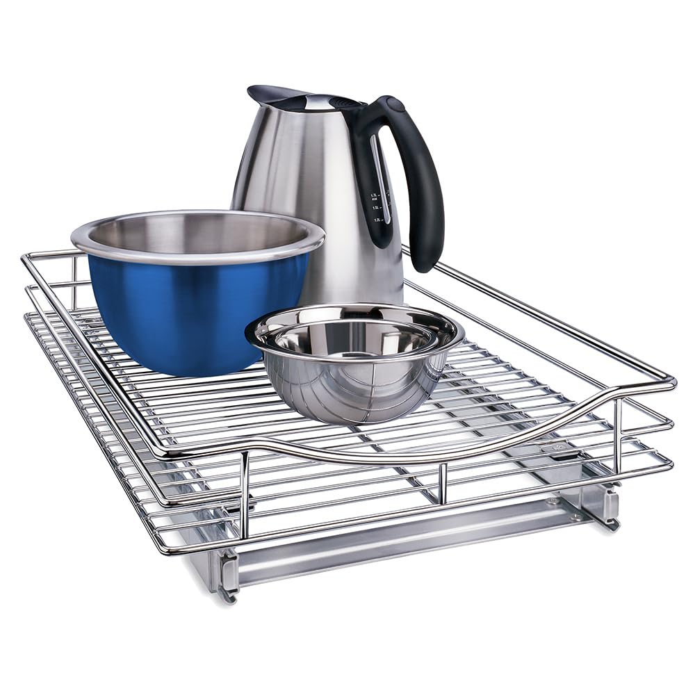 LYNK PROFESSIONALĀ® Pull Out Cabinet Organizer - Slide Out Pantry Shelves - Sliding Storage for Inside Kitchen Cabinet or Under Sink - Roll Out Drawer for Pots, Pans - 14" Wide x 21" Deep - Chrome