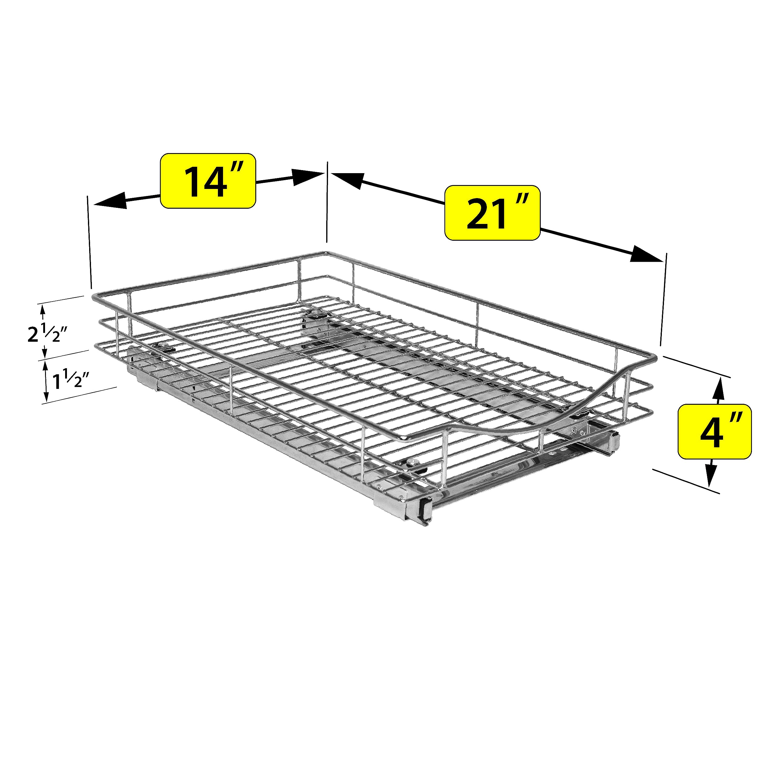 LYNK PROFESSIONAL® Pull Out Cabinet Organizer - Slide Out Pantry Shelves - Sliding Storage for Inside Kitchen Cabinet or Under Sink - Roll Out Drawer for Pots, Pans - 14" Wide x 21" Deep - Chrome