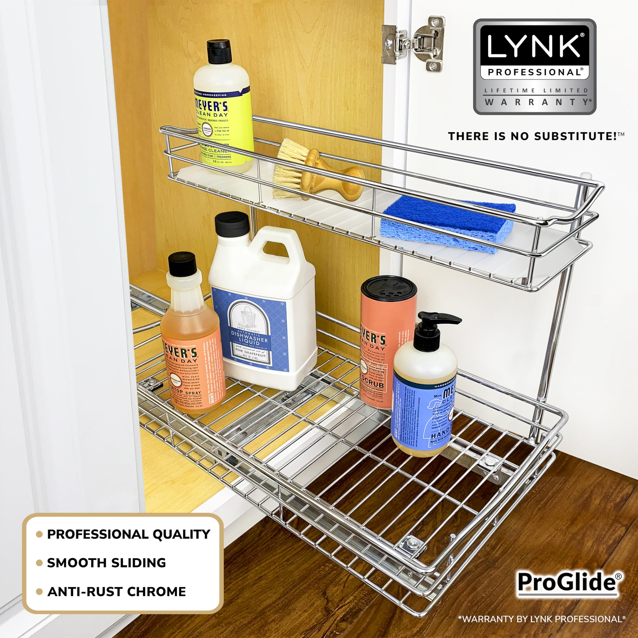 Lynk Professional® Slide Out Under Sink Cabinet Organizer - Sliding Storage for Inside Kitchen Cabinet or Under Sink - 11.5 in. wide x 18 inch deep - Chrome