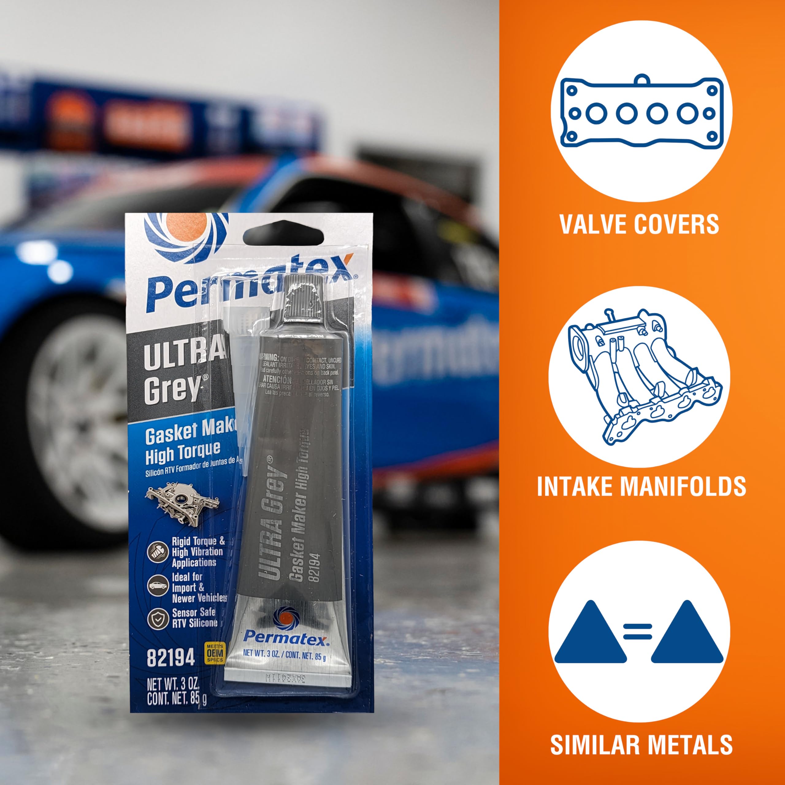 Permatex 82194 Ultra Grey Rigid High-Torque RTV Silicone Gasket Maker, 3.5 oz.
