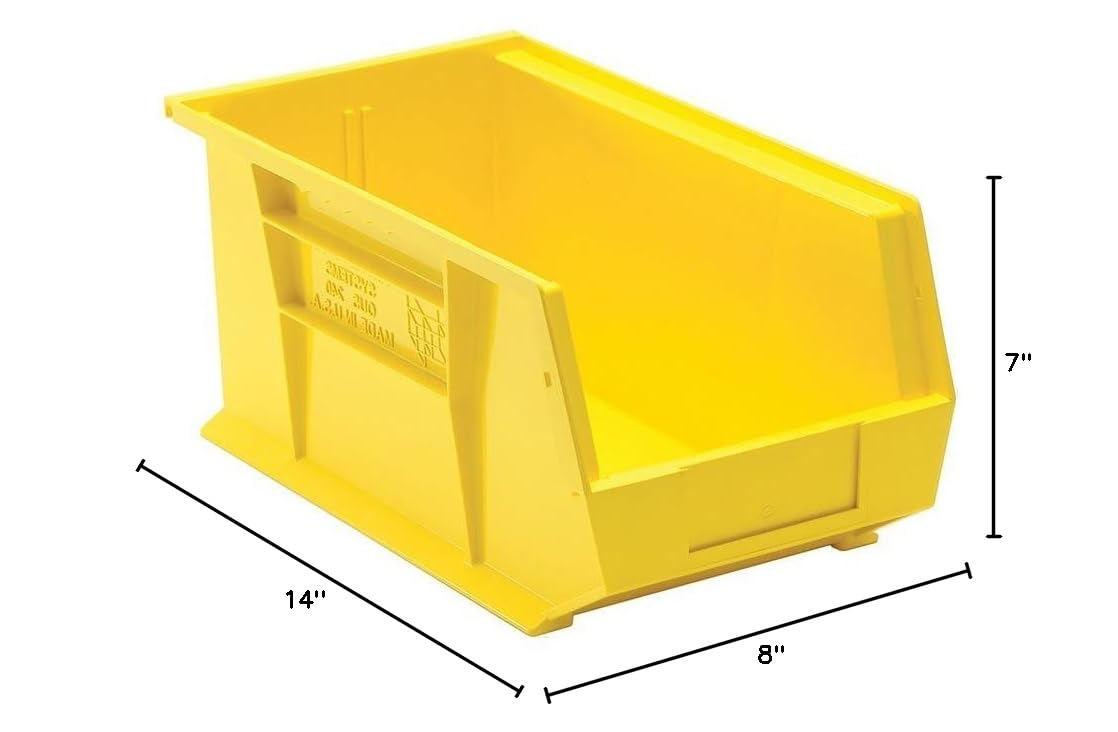 Quantum Storage Systems QUS240 Plastic Storage Stacking Ultra Bin, 14-Inch by 8-Inch by 7-Inch, Yellow, Case of 12 (QUS240YL)