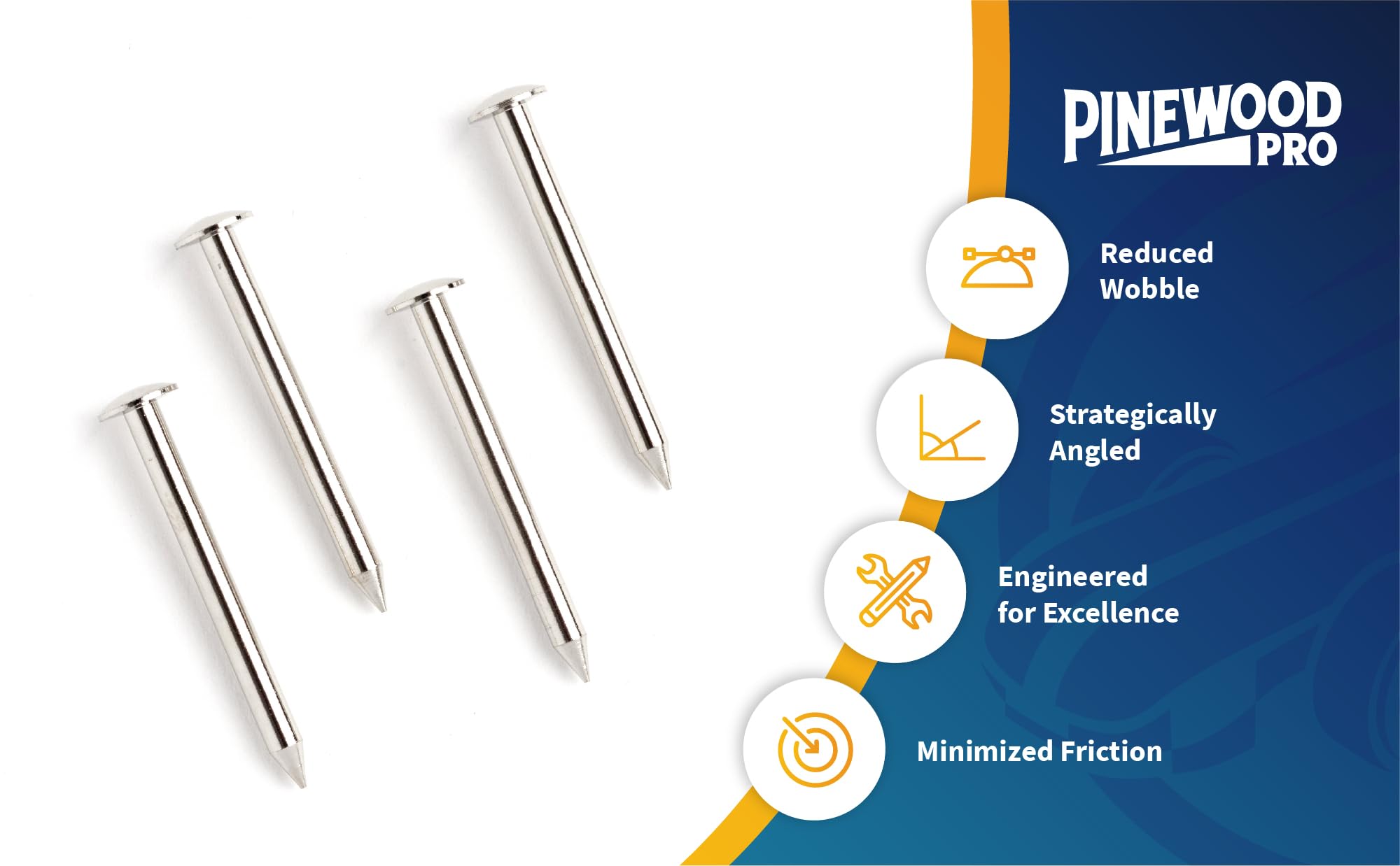 Pinewood Pro Machined Polished and Nickel Plated Speed Axles for Derby Cars - Over Sized Shaft Reduces Wobble (Includes 4 axles)