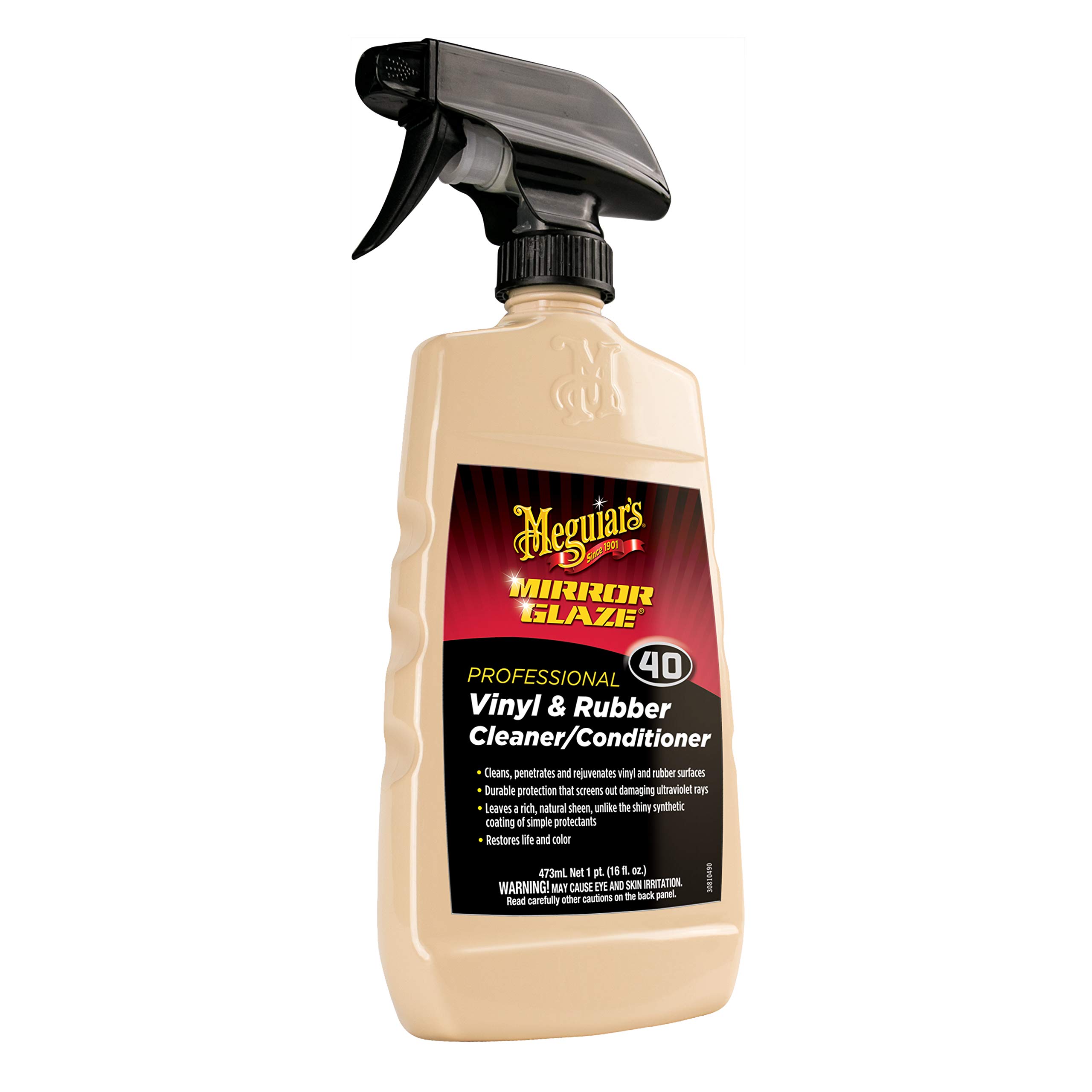 Meguiar's M4016 Mirror Glaze Vinyl & Rubber Cleaner/Conditioner, Restores Life and Color - 16 Oz Spray Bottle