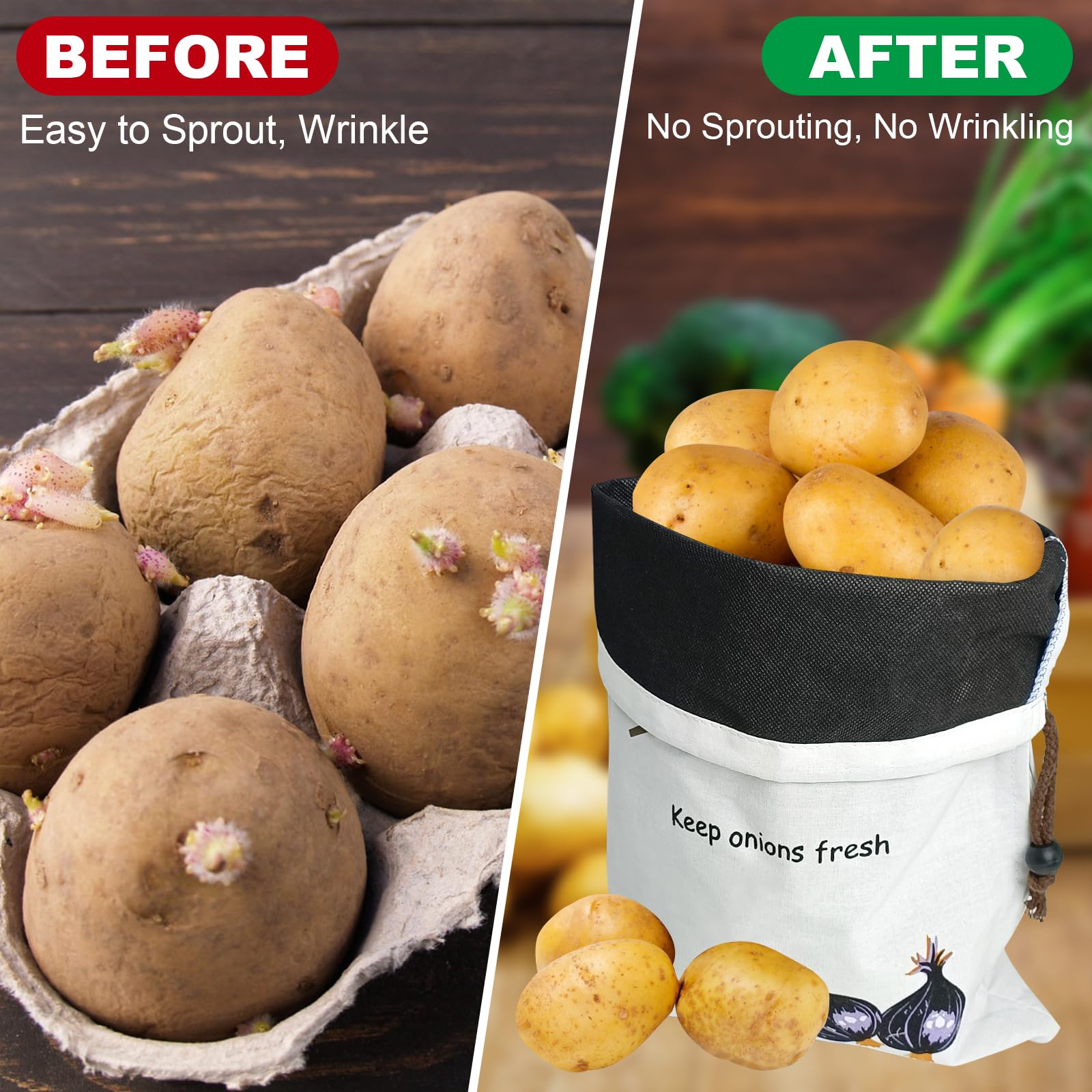 Miles Kimball Potato & Onion Sprout-Free Vegetable Storage Bags - White