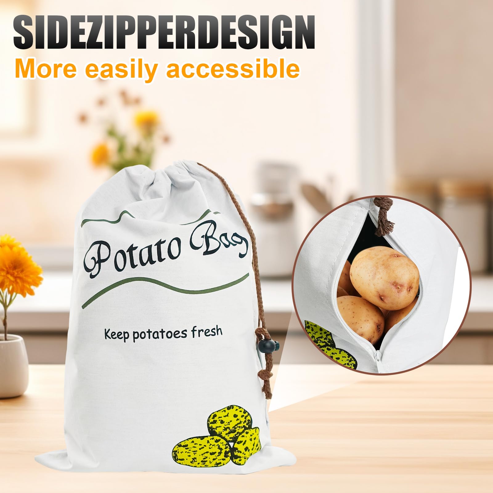 Miles Kimball Potato & Onion Sprout-Free Vegetable Storage Bags - White