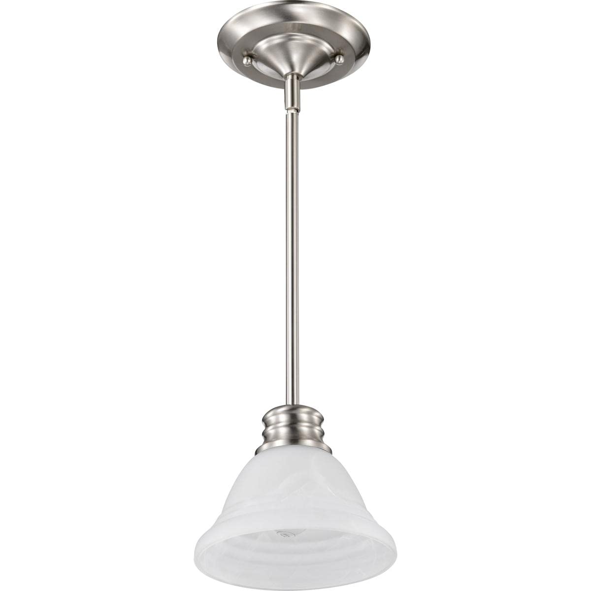 Nuvo 60/365 One Light Mini Pendant, 7 in, Brushed Nickel/Alabaster Glass