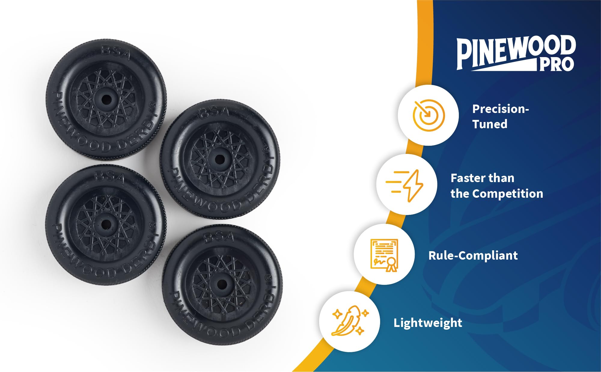 BSA Speed Wheels Lightly Lathed by Pinewood Pro for use on pine derby cars (set of 4)