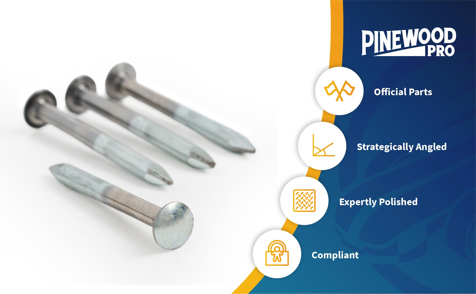Pinewood Pro Polished Derby Axles with Angled Head to Minimize Friction for Pine Derby Cars - Speed Axles (4 axles)