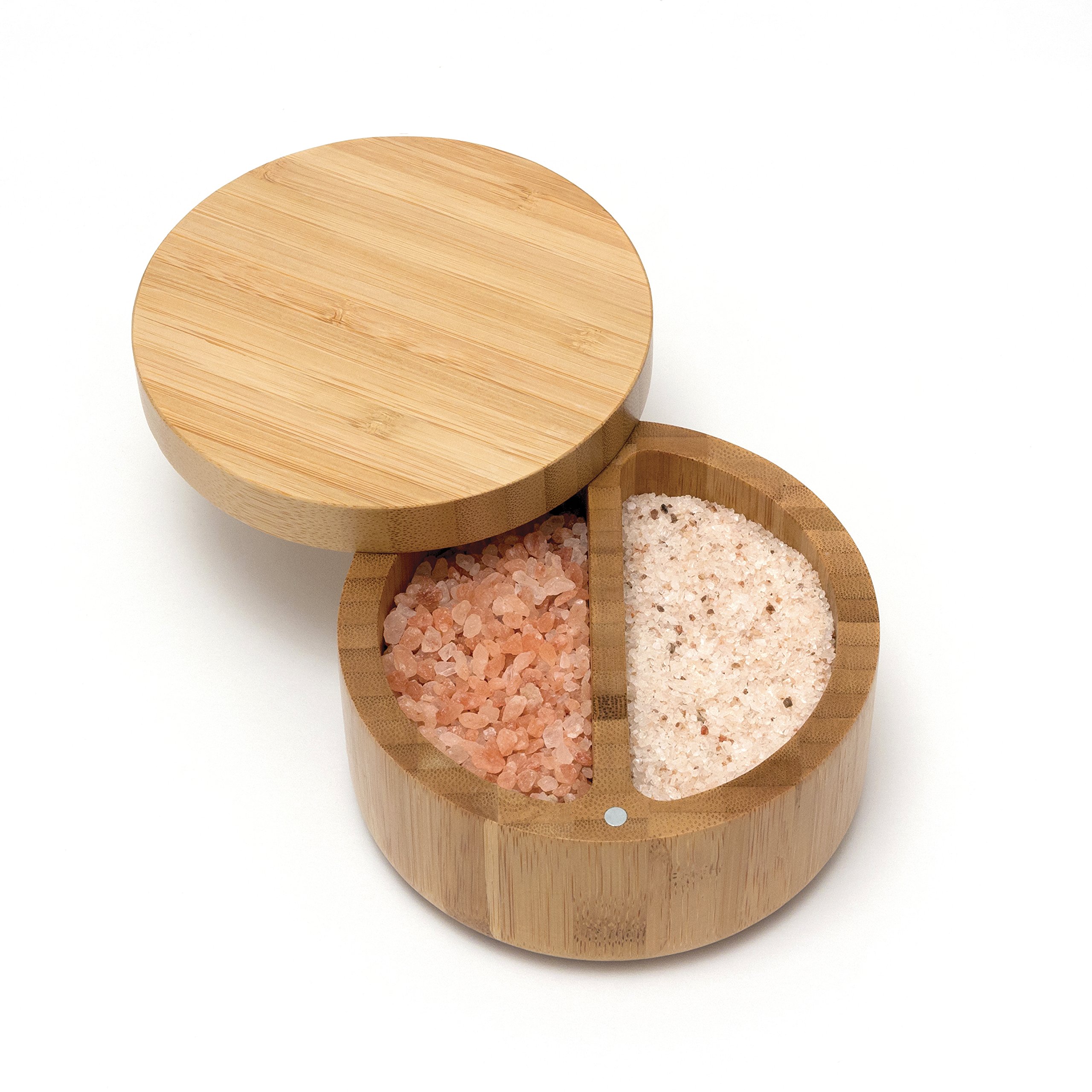 Lipper International 8839 Bamboo Wood Divided Spice Box with Swivel Cover, 4.75" Diameter x 2.75" Height