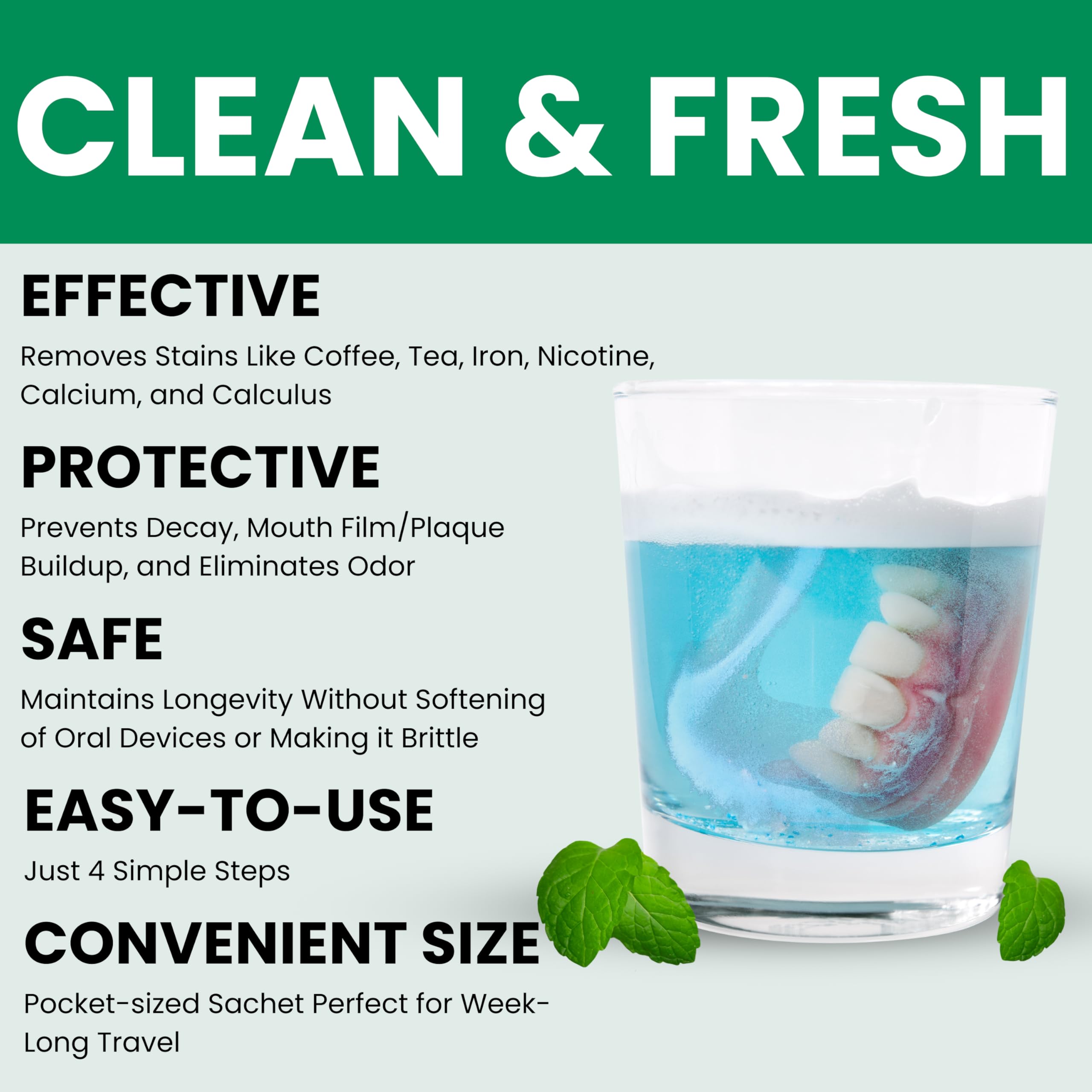 Protech Denture Cleaner (180 Days) Denture Cleanser for Retainers, Mouthguards, and Dentures, Nicotine and Coffee Stains Cleaner, Powder, 6-Month Supply