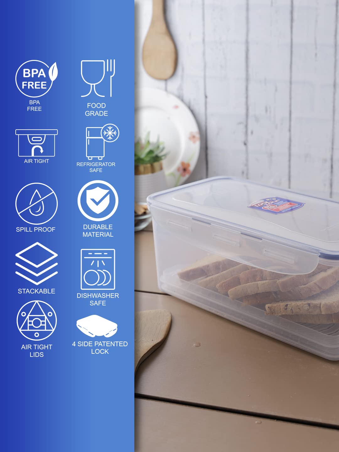 LOCK & LOCK Airtight Rectangular Food Storage Container with Drain tray 14-Cup, 115-Fluid Ounces