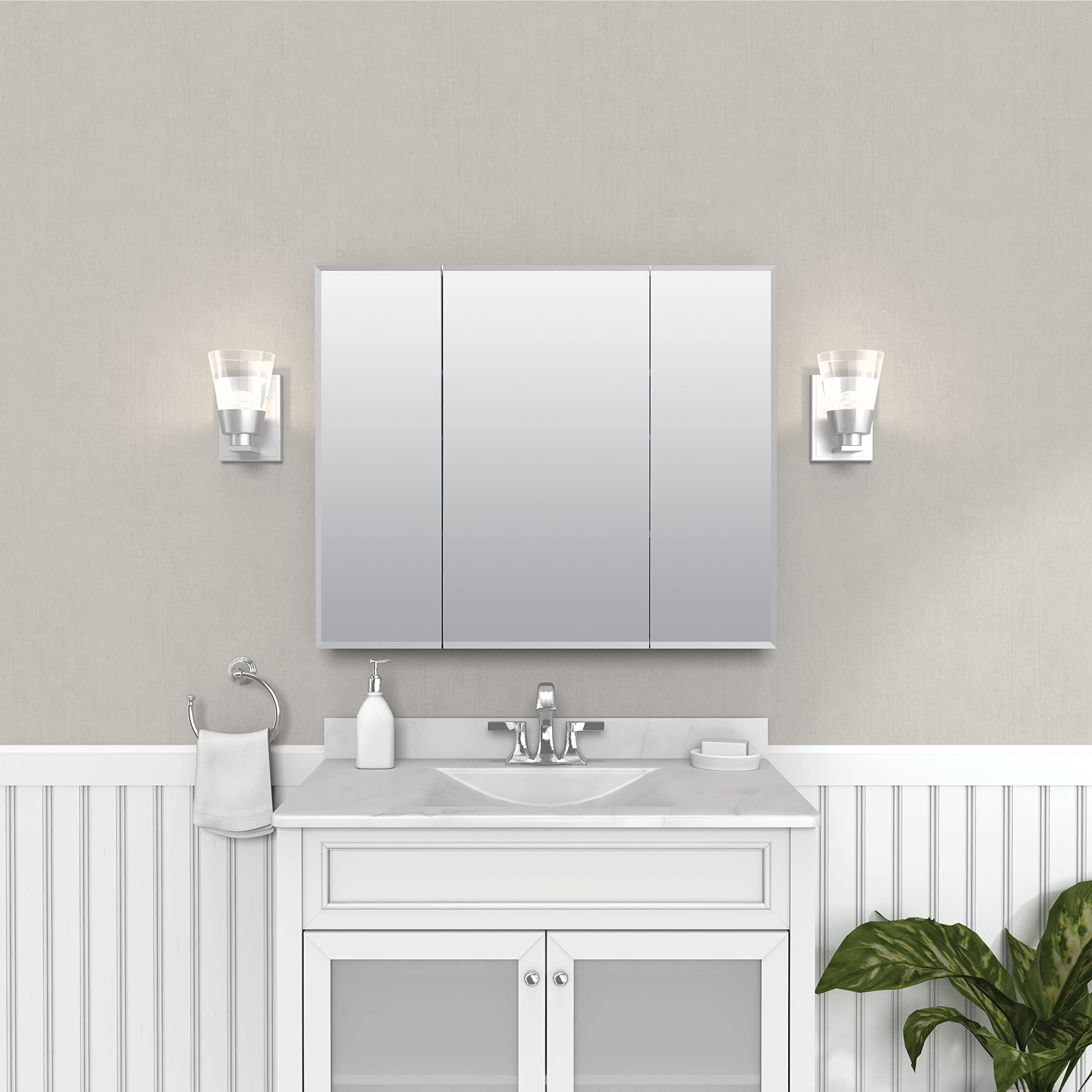 Zenith M36, Beveled Tri-View Medicine Cabinet, Frameless