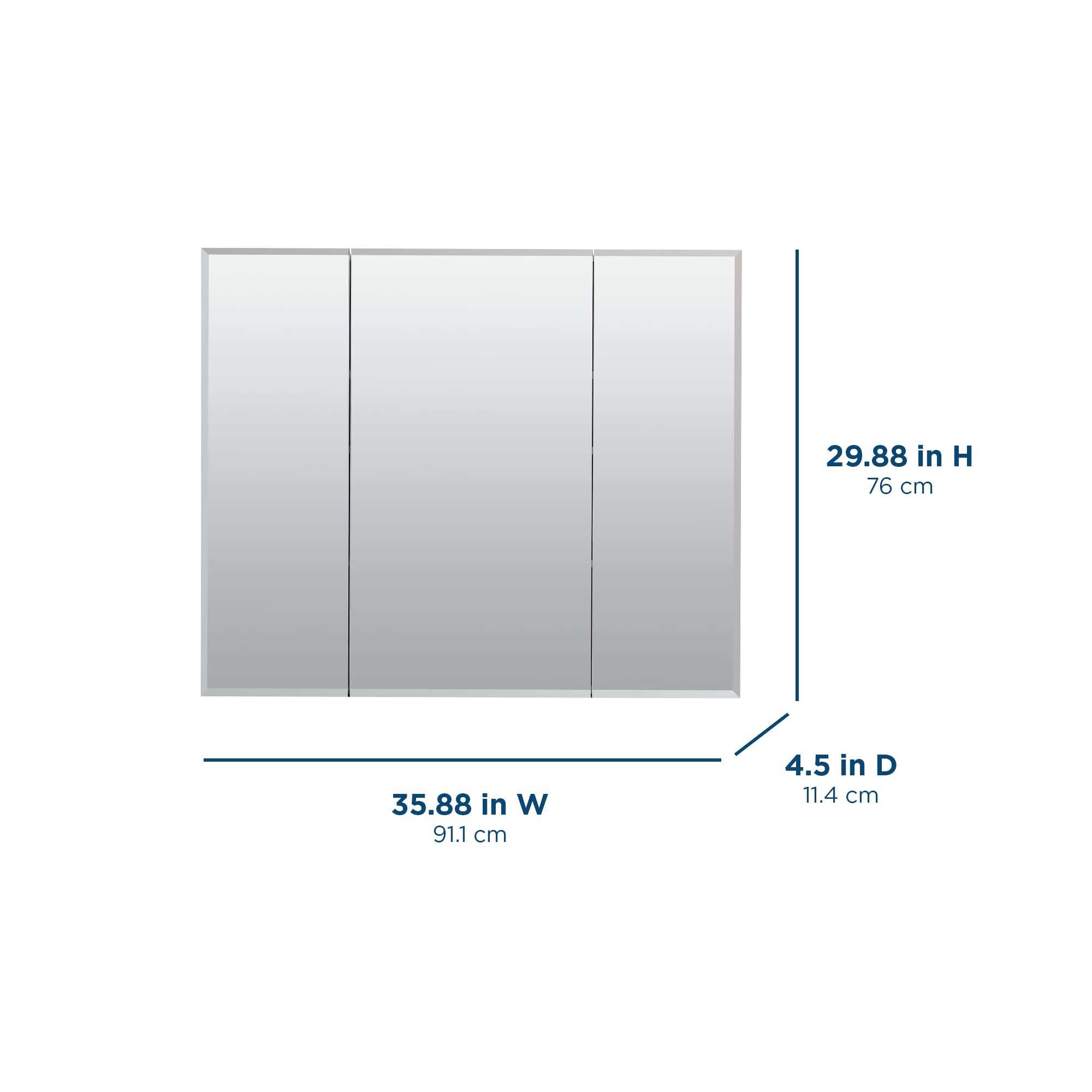 Zenith M36, Beveled Tri-View Medicine Cabinet, Frameless
