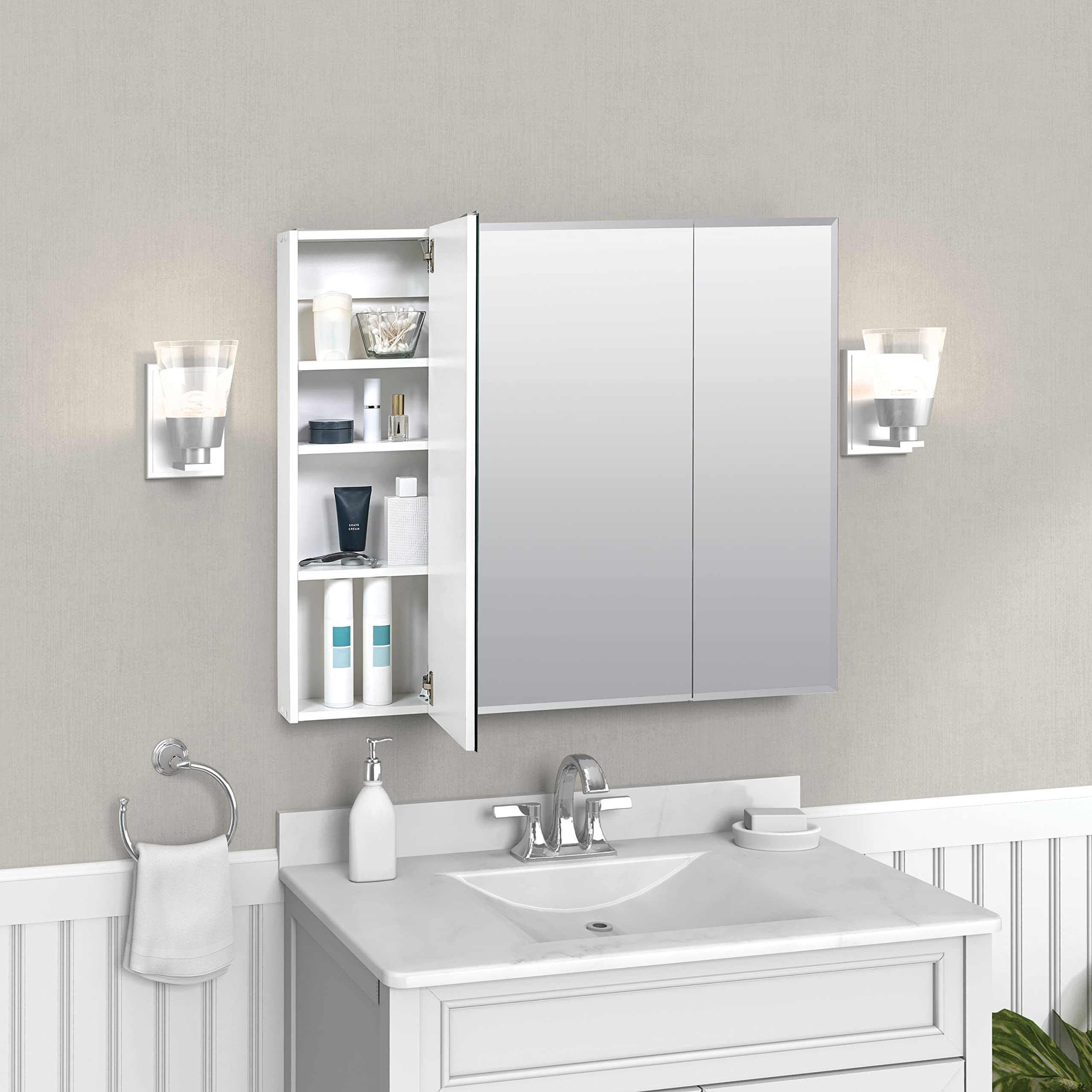 Zenith M36, Beveled Tri-View Medicine Cabinet, Frameless