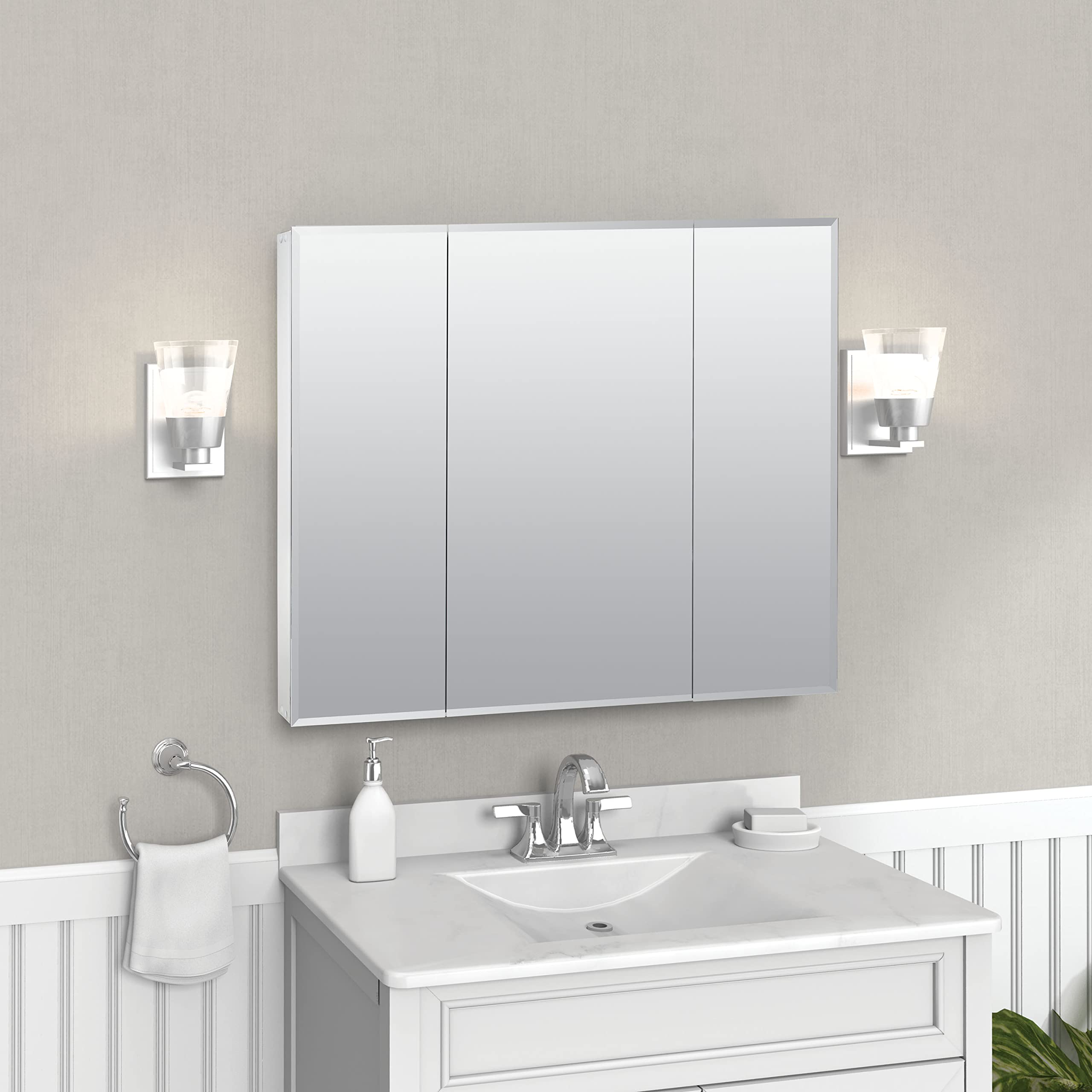Zenith M36, Beveled Tri-View Medicine Cabinet, Frameless