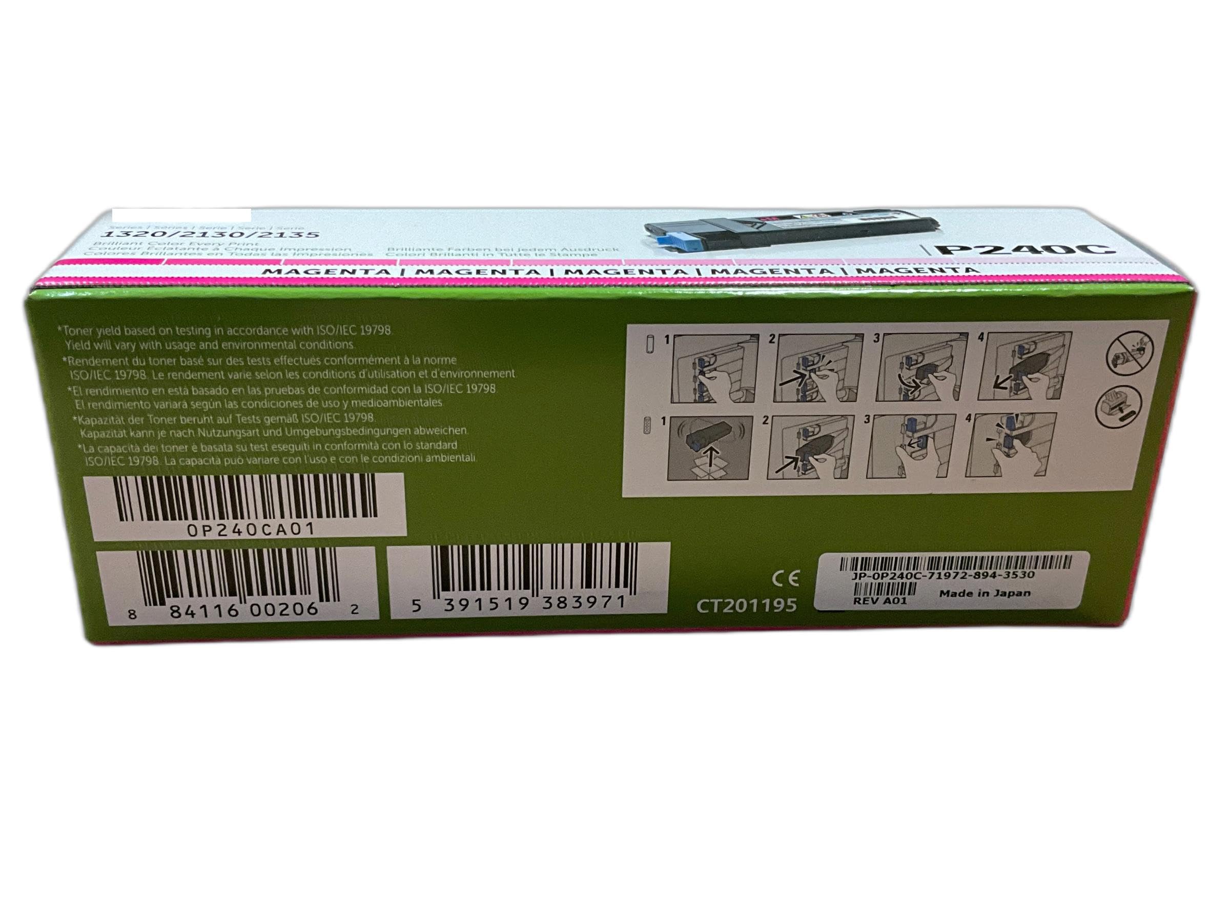 Dell P240C 1320C 2130 2135 Toner Cartridge (Magenta) in Retail Packaging