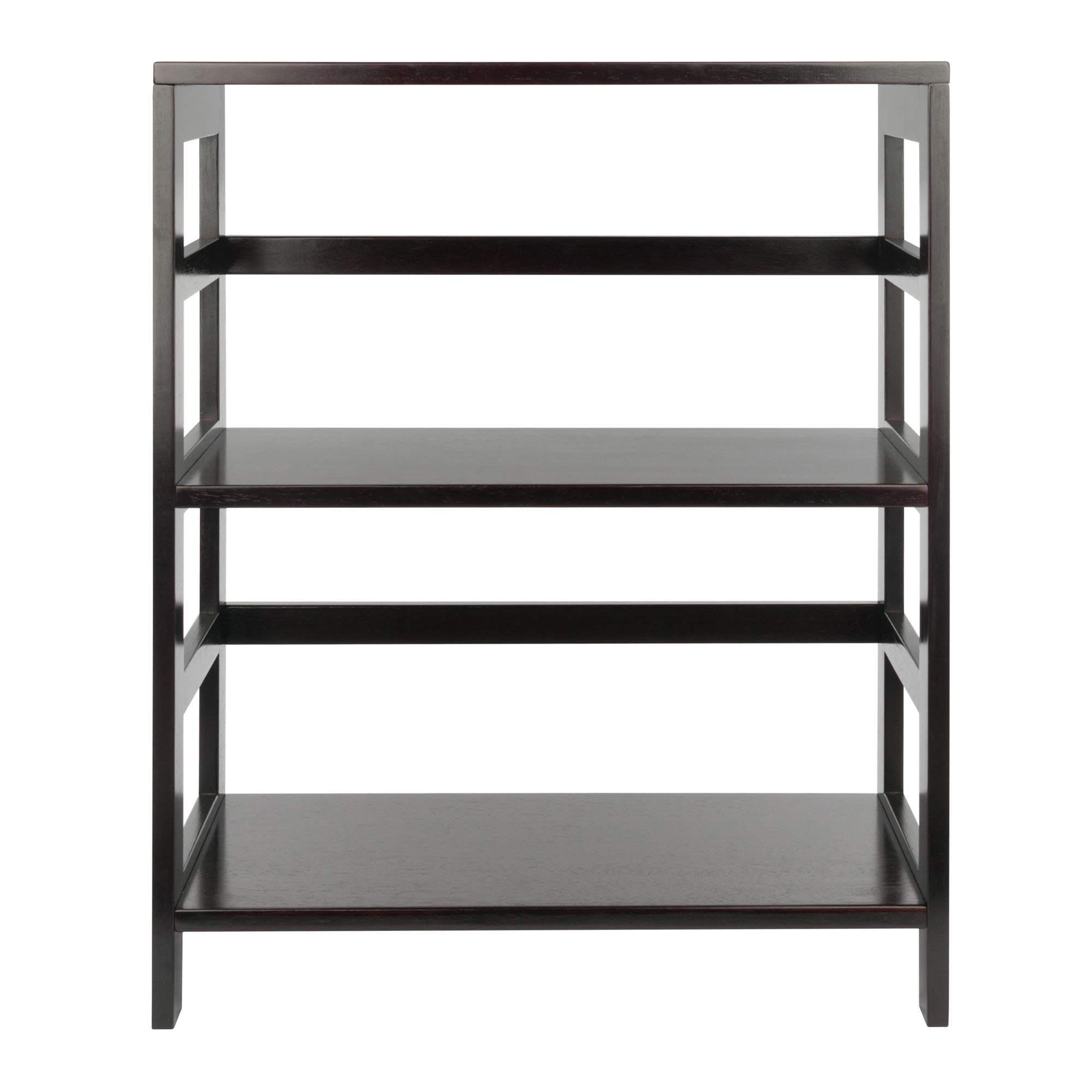 Winsome Wood Leo Wood 3 Tier Shelf with 3 Rattan Baskets - 1 large; 2 small in Espresso Finish