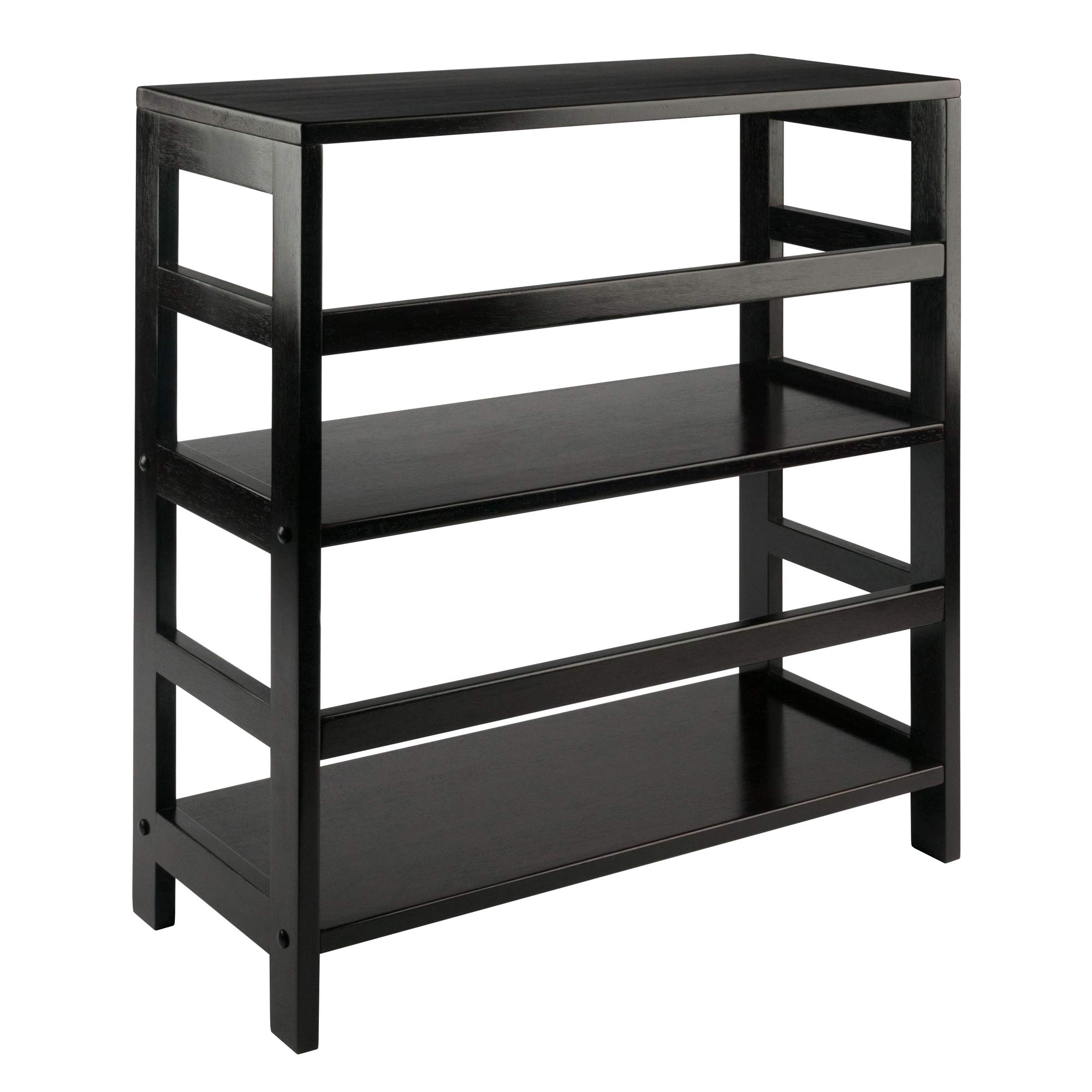 Winsome Wood Leo Wood 3 Tier Shelf with 3 Rattan Baskets - 1 large; 2 small in Espresso Finish