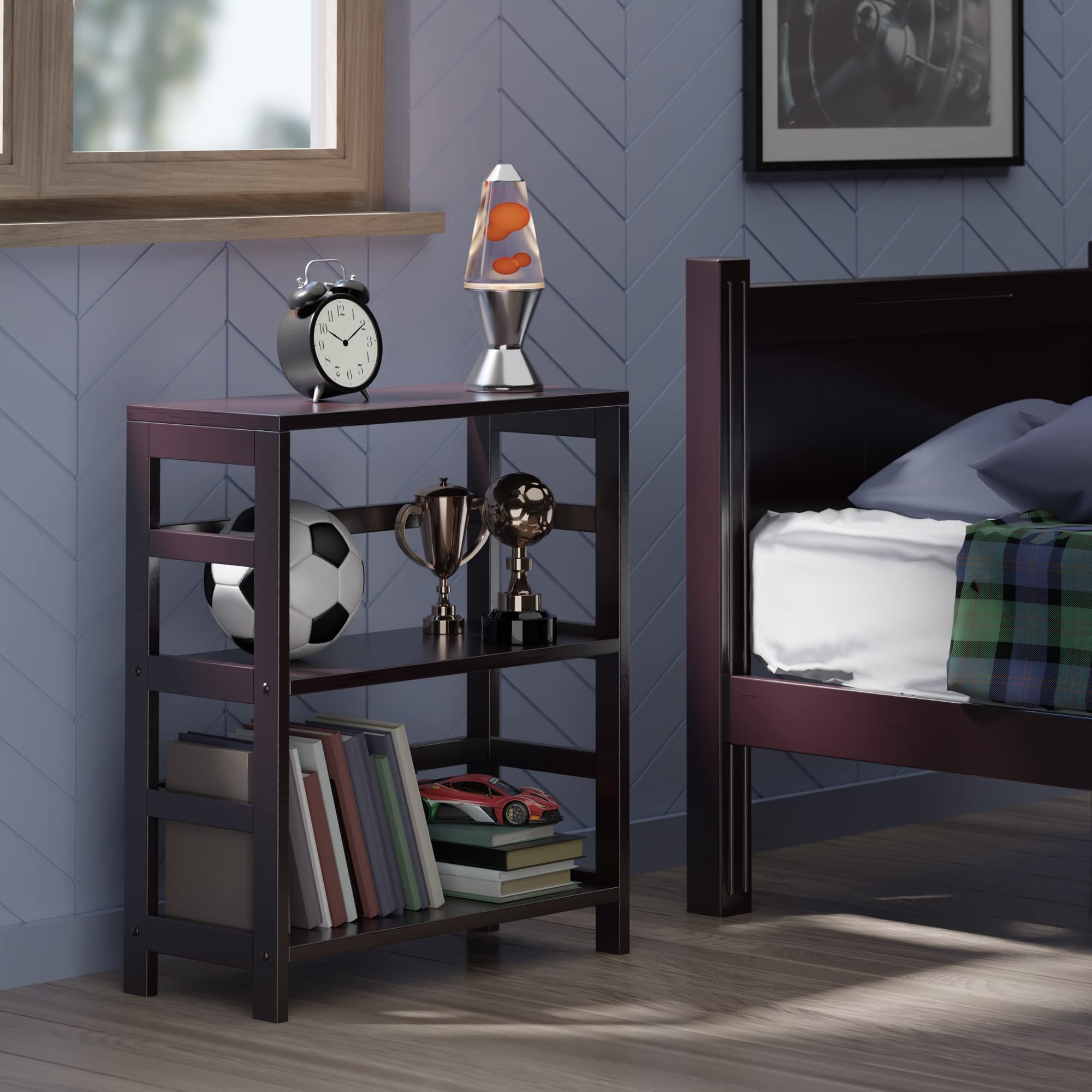 Winsome Wood Leo Wood 3 Tier Shelf with 3 Rattan Baskets - 1 large; 2 small in Espresso Finish