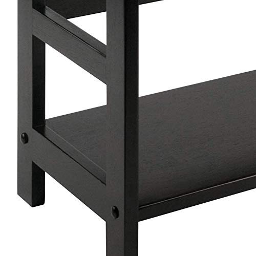 Winsome Wood Leo Wood 3 Tier Shelf with 3 Rattan Baskets - 1 large; 2 small in Espresso Finish