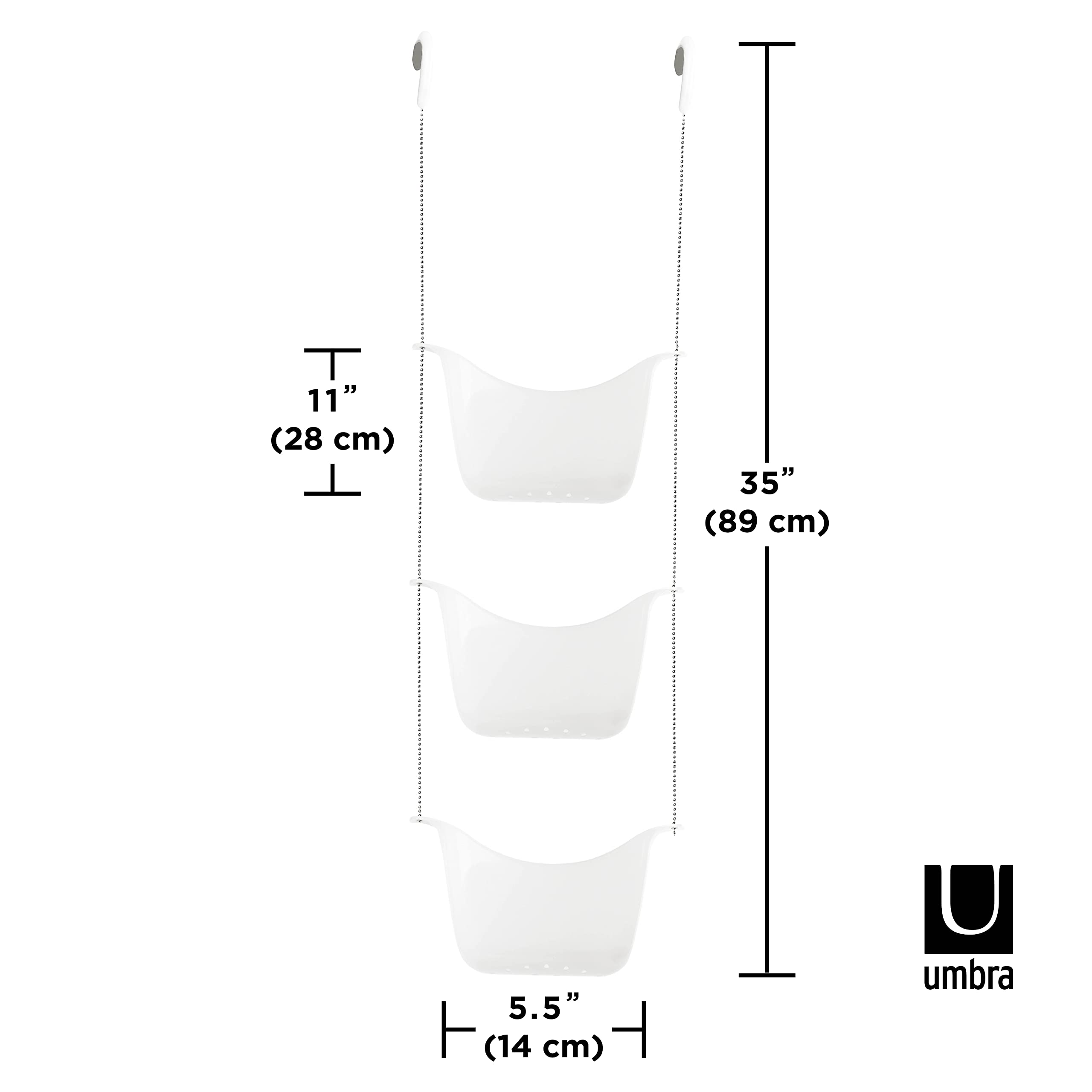 Umbra 022360-670 Bask, White Hanging Shower Caddy, Bathroom Storage and Organizer for Shampoo, Conditioner, Bath Supplies and Accessories, 11-1/4" x 5-1/4" x 36-1/2" h