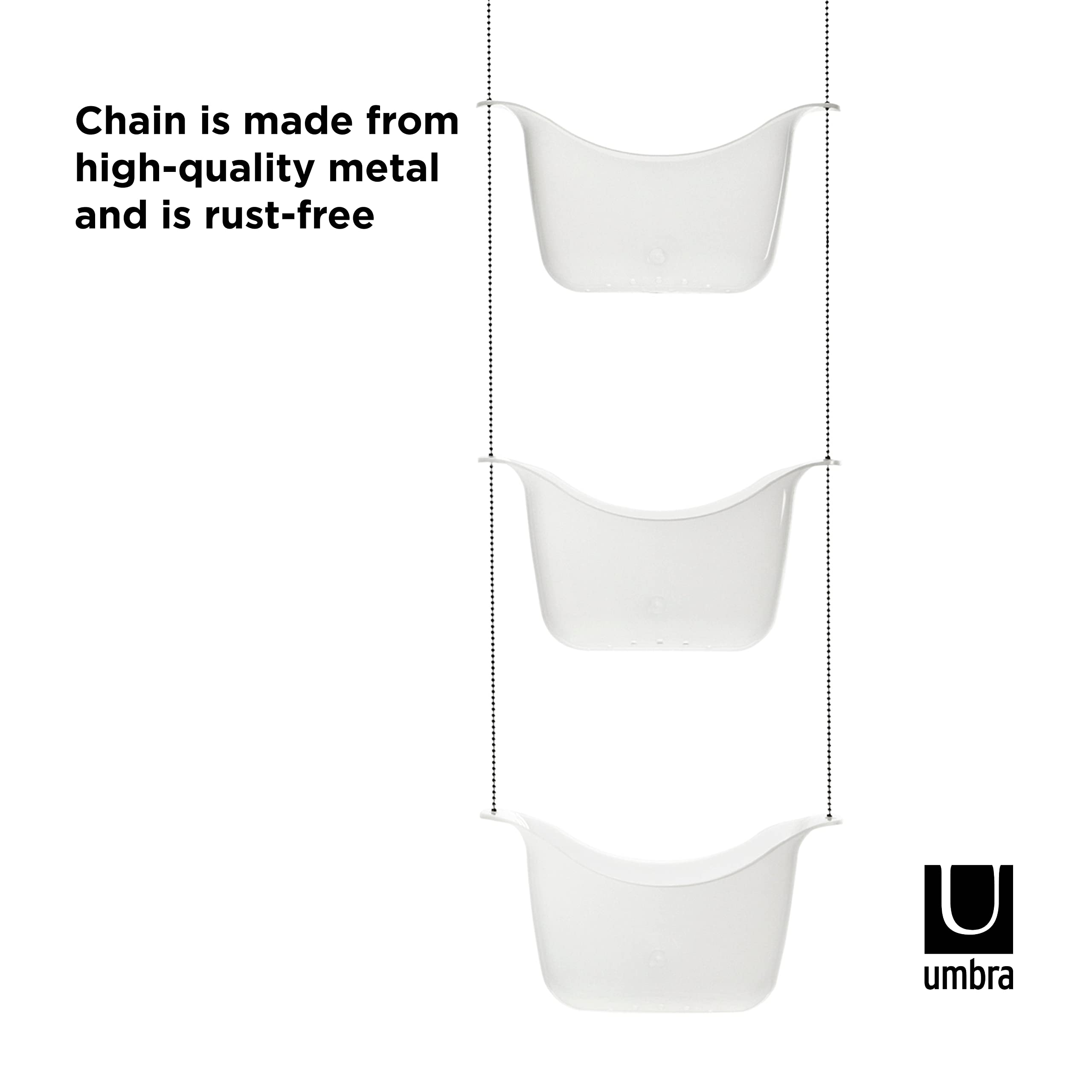 Umbra 022360-670 Bask, White Hanging Shower Caddy, Bathroom Storage and Organizer for Shampoo, Conditioner, Bath Supplies and Accessories, 11-1/4" x 5-1/4" x 36-1/2" h