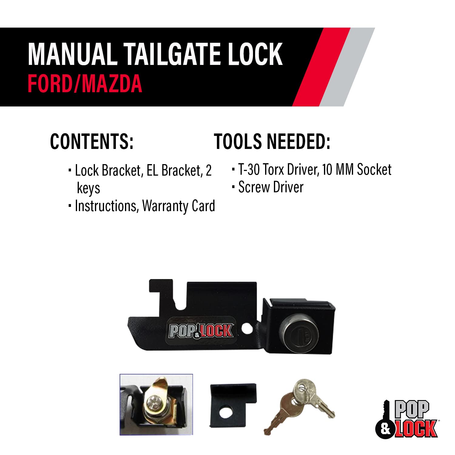 Pop & Lock – Manual Tailgate Lock for Ford F150, Fits 1987 to 1996 - Works Only with Factory Plastic Handle (Black, PL2310)