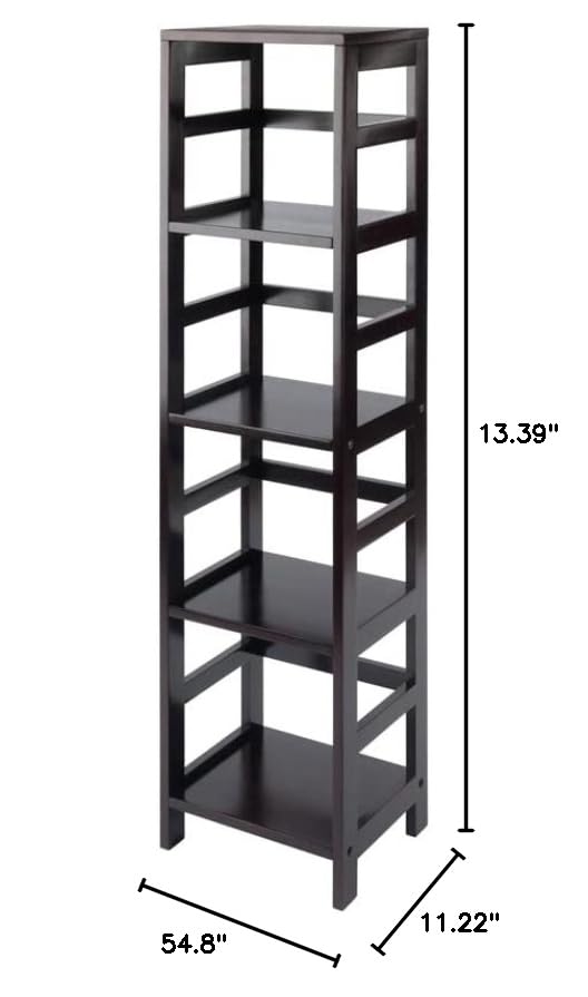 Winsome Wood Capri Wood 4 Section Storage Shelf with 4 Black Fabric Foldable Baskets