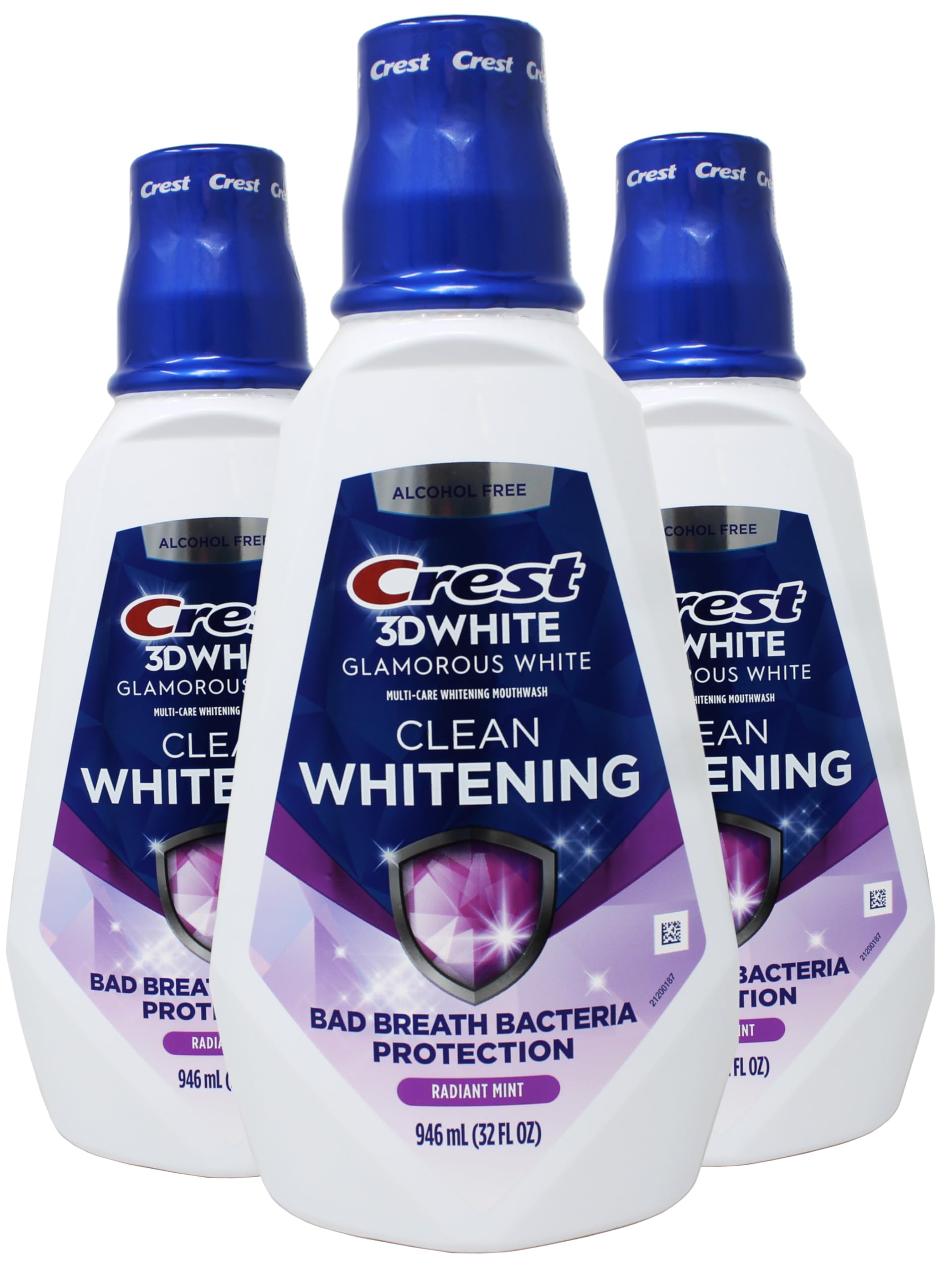 Crest 3D White Glamorous White Mouthwash, Alcohol Free Multi-Care Whitening Mouthwash, Arctic Mint, 32 fl oz (946 mL) - Pack of 3
