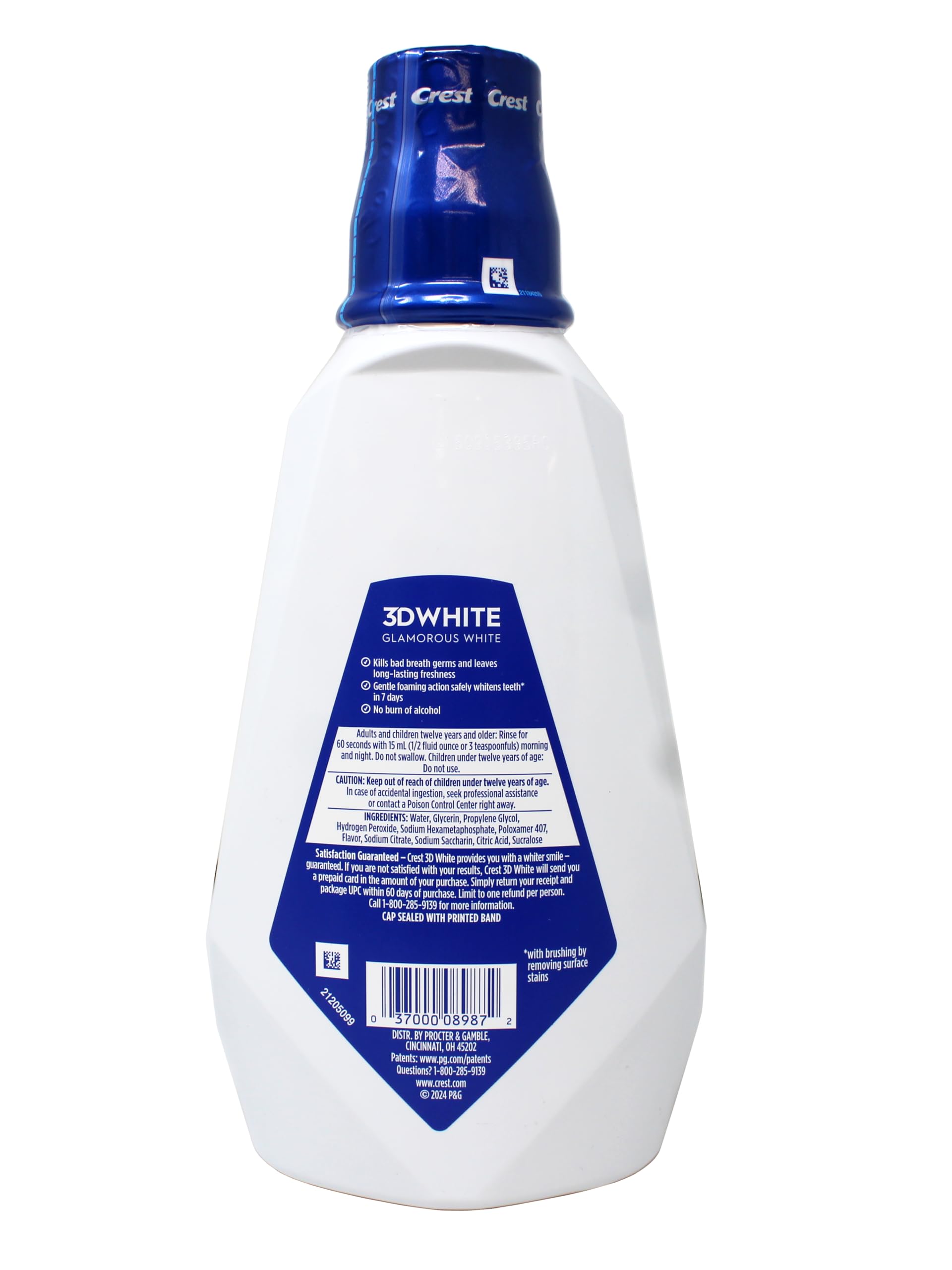 Crest 3D White Glamorous White Mouthwash, Alcohol Free Multi-Care Whitening Mouthwash, Arctic Mint, 32 fl oz (946 mL) - Pack of 3