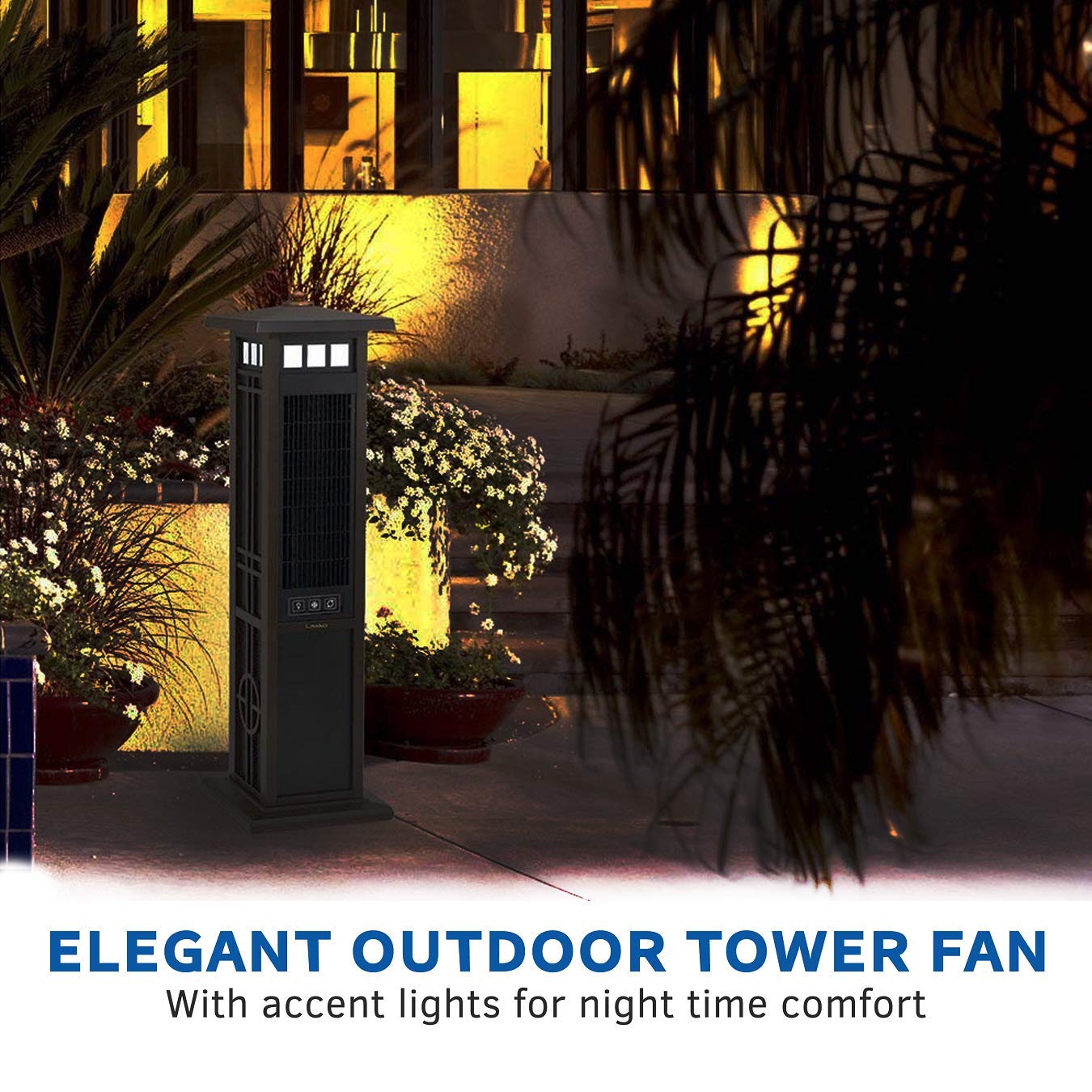 Lasko 4890 Elegant Living Fan with Remote Control-Features Accent Lighting and Widespread Oscillation-Perfect for Outdoor Patios, Decks, or Balconies, Brown