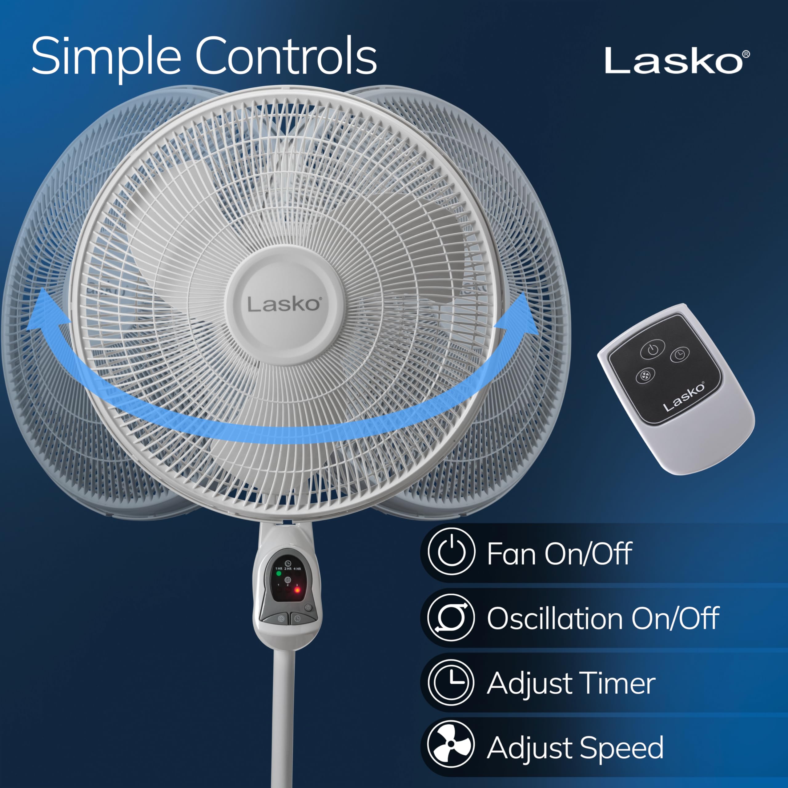 Lasko Lasko-16 Remote Control Stand, 3-Speed (1646) Household Fans, 1-Pack, White