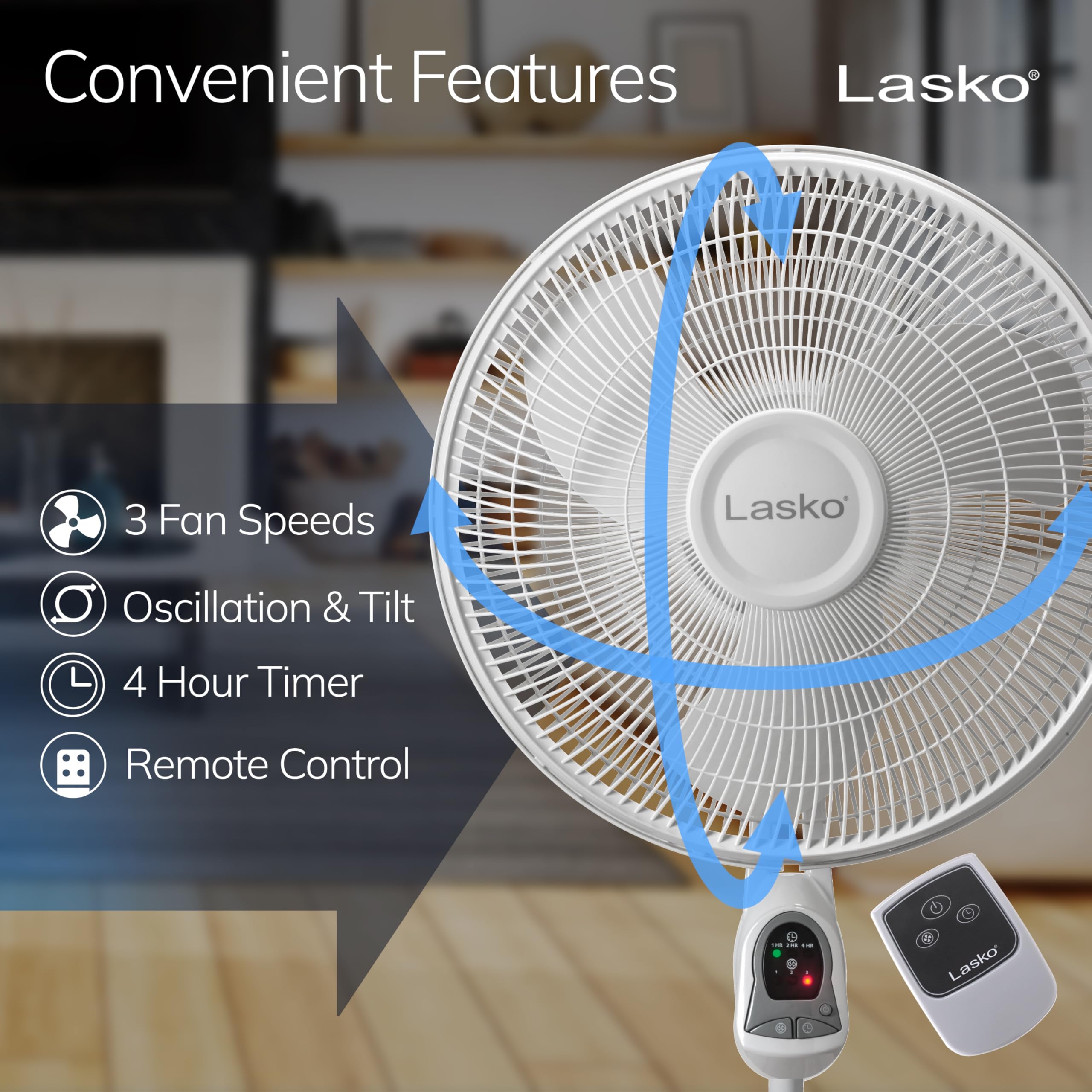 Lasko Lasko-16 Remote Control Stand, 3-Speed (1646) Household Fans, 1-Pack, White