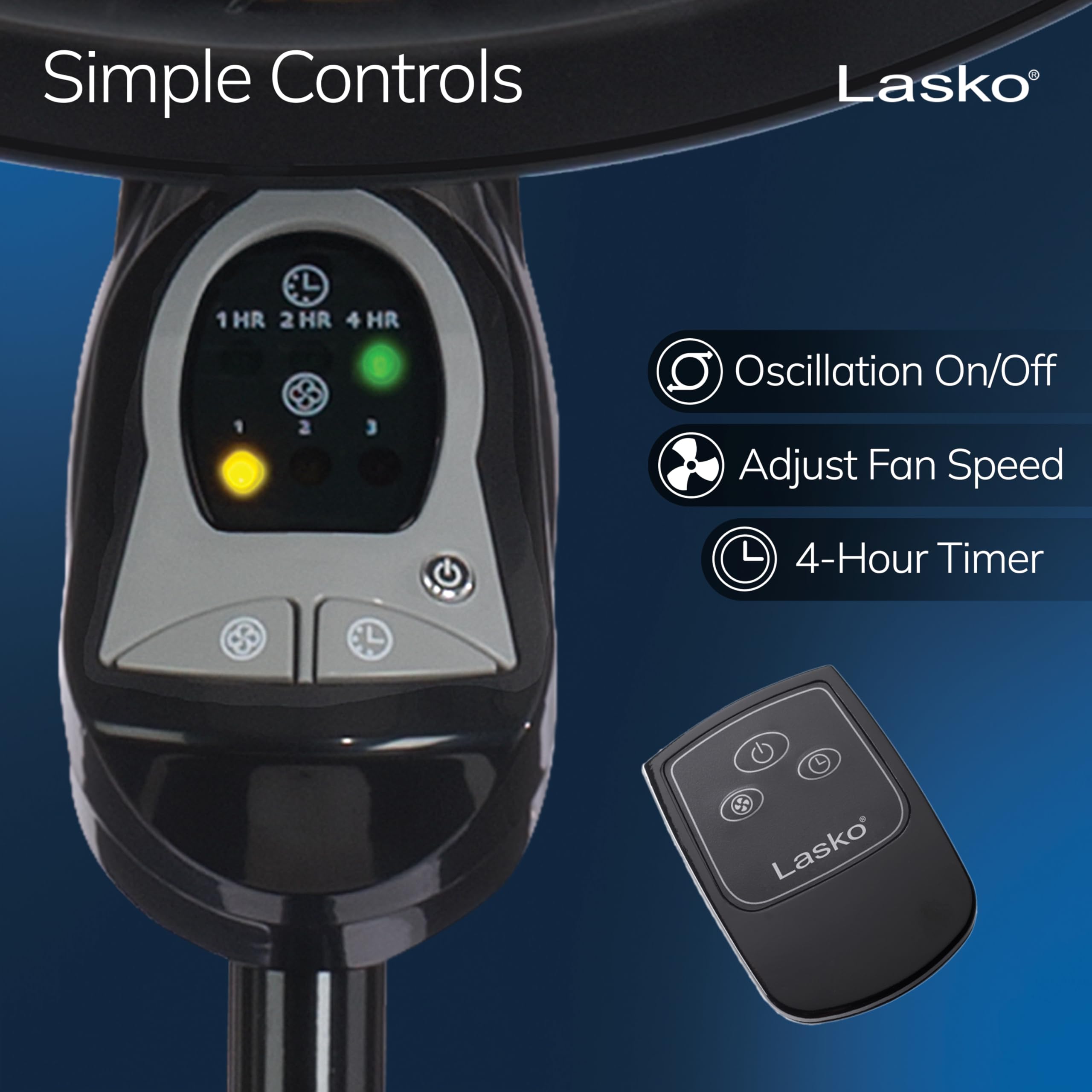 Lasko 1843 18″ Remote Control Cyclone Pedestal Fan with Built-in Timer, Black Features Oscillating Movement and Adjustable Height