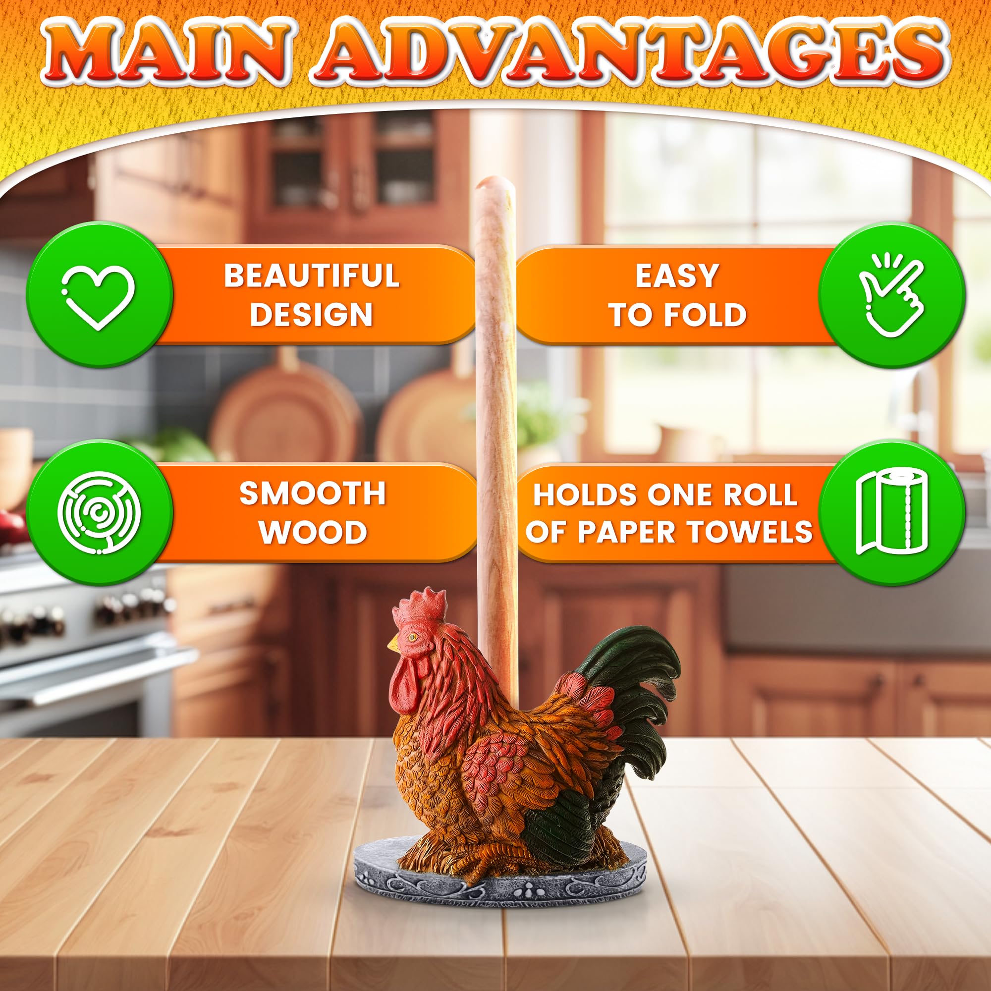 Country Red Rooster Paper Towel Holder by Alpenkok