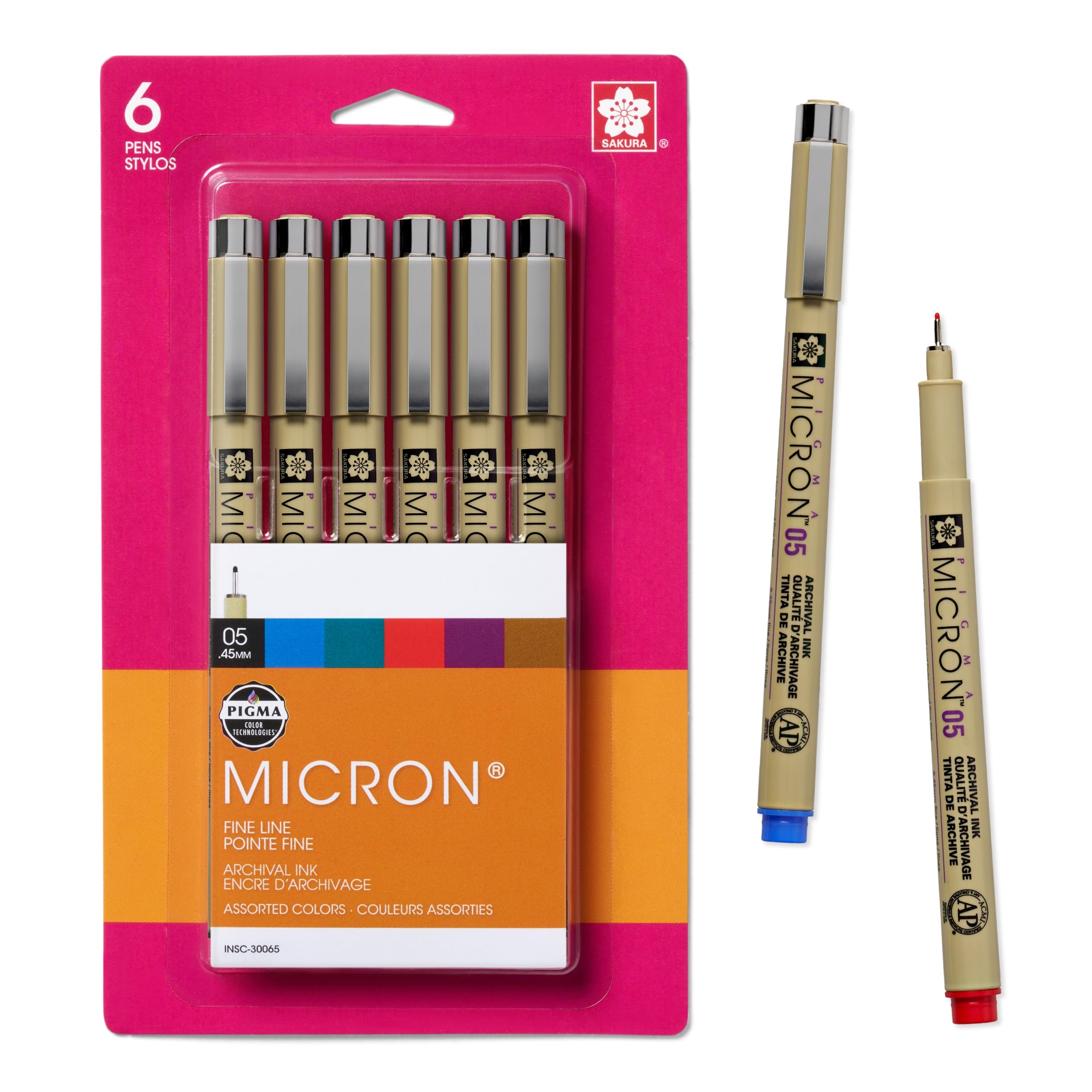 SAKURA Pigma Micron Fineliner Pens - Archival Black and Colored Ink Pens - Pens for Writing, Drawing, or Journaling - Black and Colored Ink - 05 Point Size - 6 Pack
