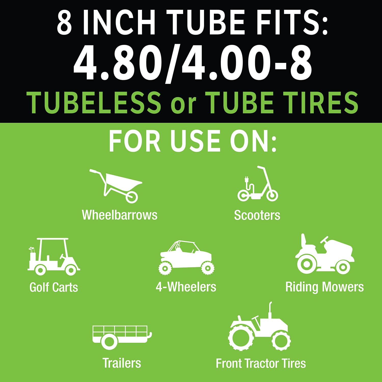 Slime 30012 Inner Tube for wheelbarrows, Lawn Mowers, Trailers, Tractors, Golf Carts, 4-Wheelers and More, Extra Strong, Includes Self-Sealing Sealant, Heavy Duty, Replacement, 4.80/4.0-8"