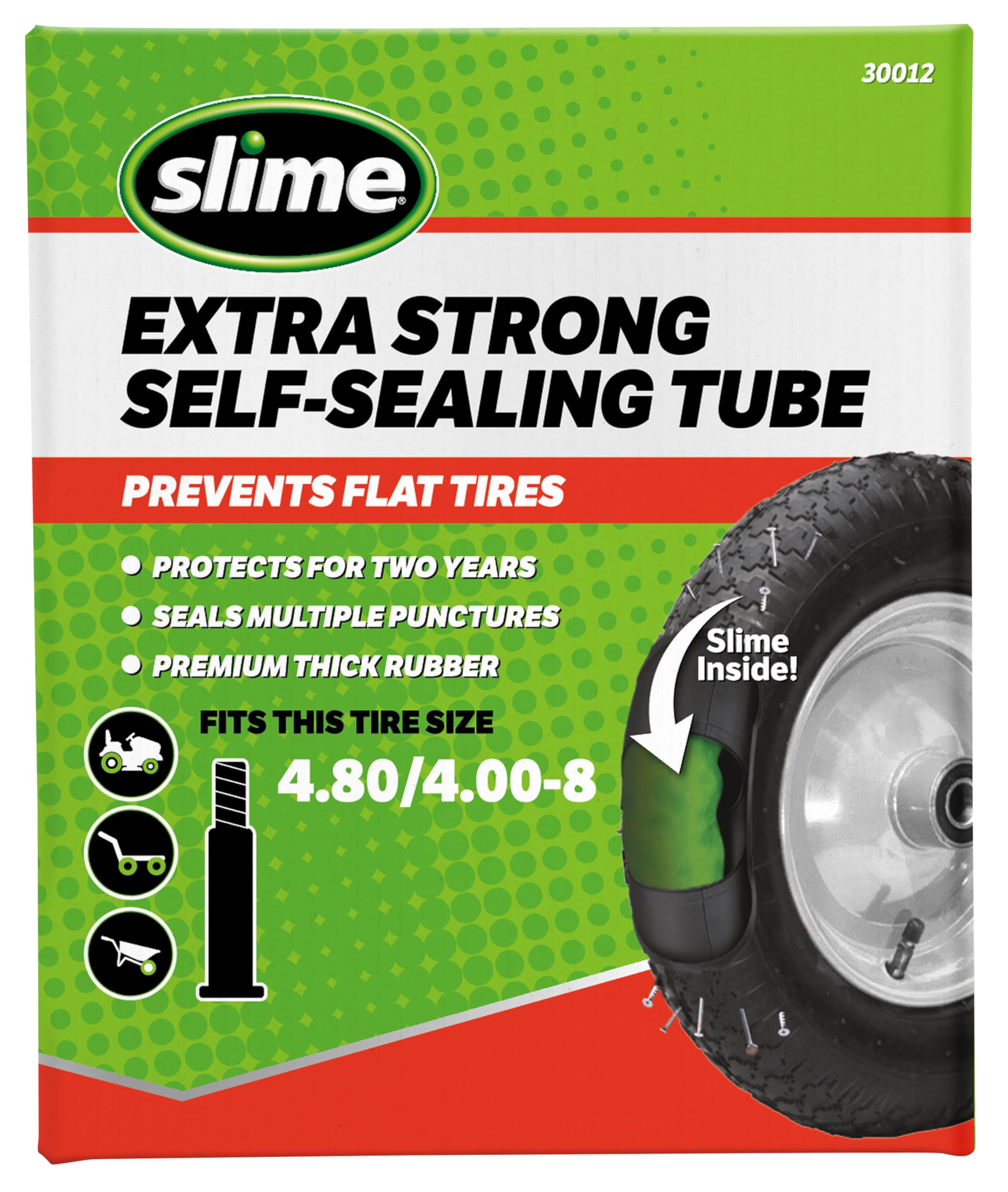 Slime 30012 Inner Tube for wheelbarrows, Lawn Mowers, Trailers, Tractors, Golf Carts, 4-Wheelers and More, Extra Strong, Includes Self-Sealing Sealant, Heavy Duty, Replacement, 4.80/4.0-8"