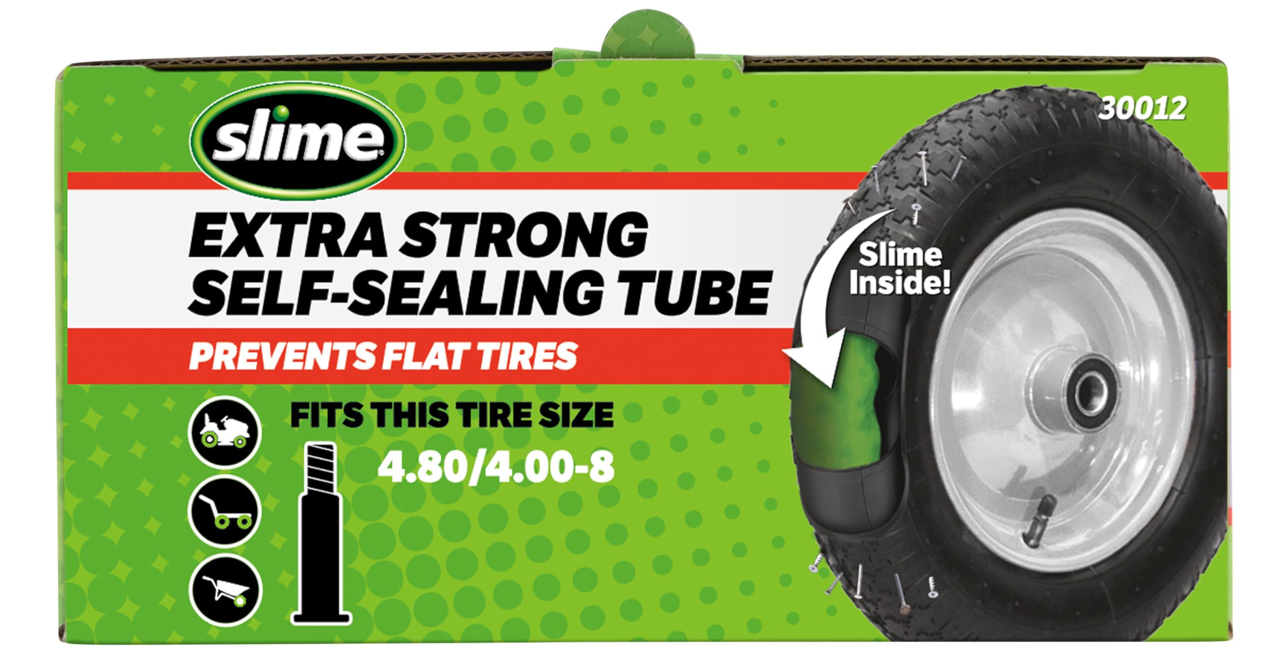 Slime 30012 Inner Tube for wheelbarrows, Lawn Mowers, Trailers, Tractors, Golf Carts, 4-Wheelers and More, Extra Strong, Includes Self-Sealing Sealant, Heavy Duty, Replacement, 4.80/4.0-8"