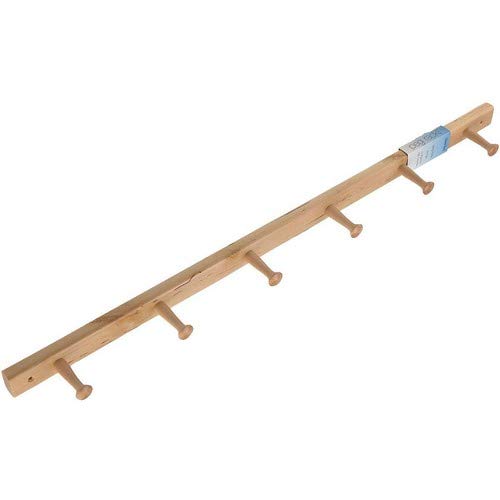 iDesign 91528 Wood Wall Mount 6-Peg Coat Rack for Coats, Leashes, Hats, Robes, Towels, Jackets, Purses, Bedroom, Closet, Entryway, Mudroom, Kitchen, Office, 32.3" x 2.8" x 1.5", Natural Wood