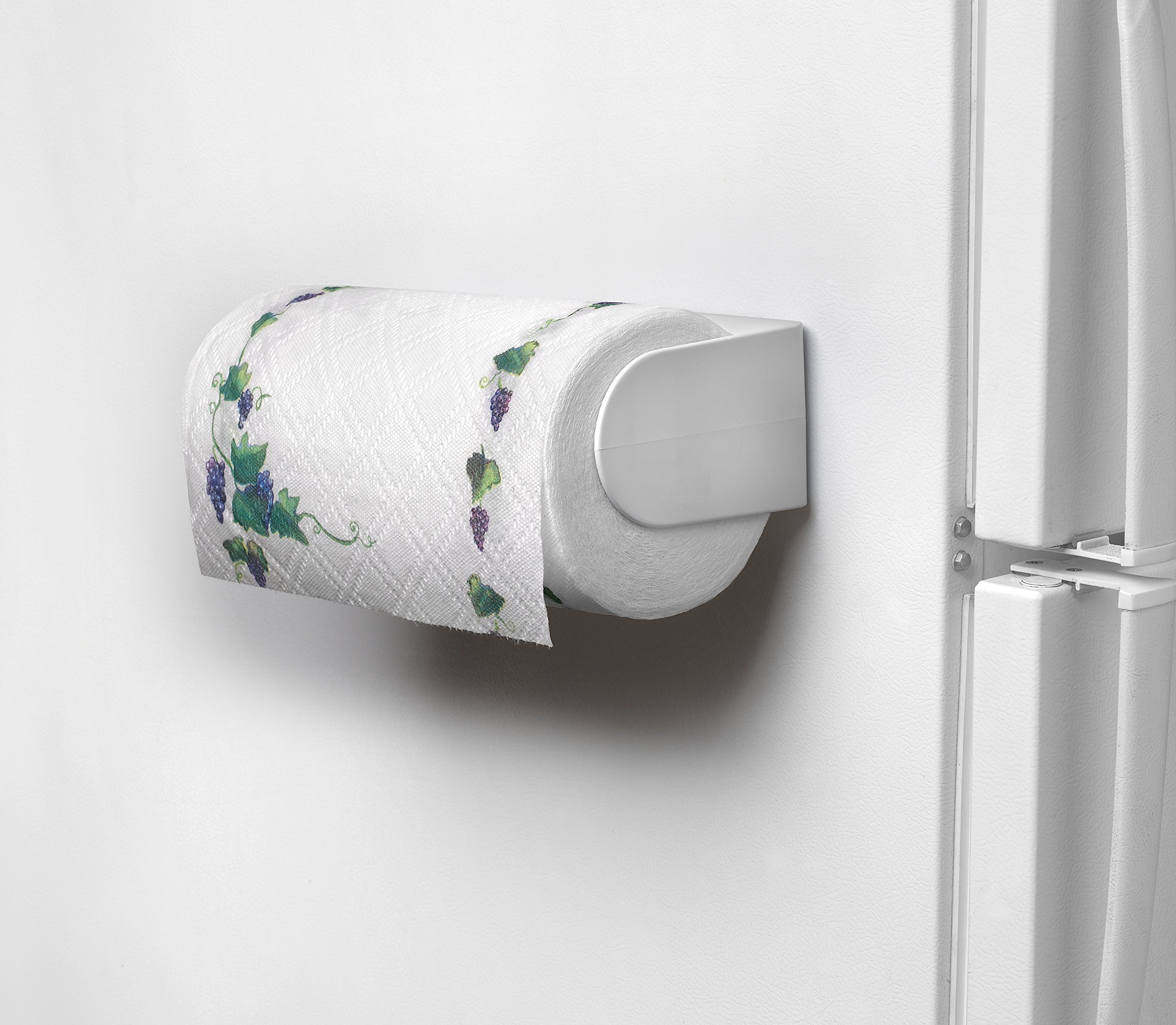 Spectrum Diversified Holder Magnetic Mounted Paper Towel Dispenser for Kitchen & Garage, Holds Both Standard & Jumbo Rolls, 1 Count (Pack of 1), White