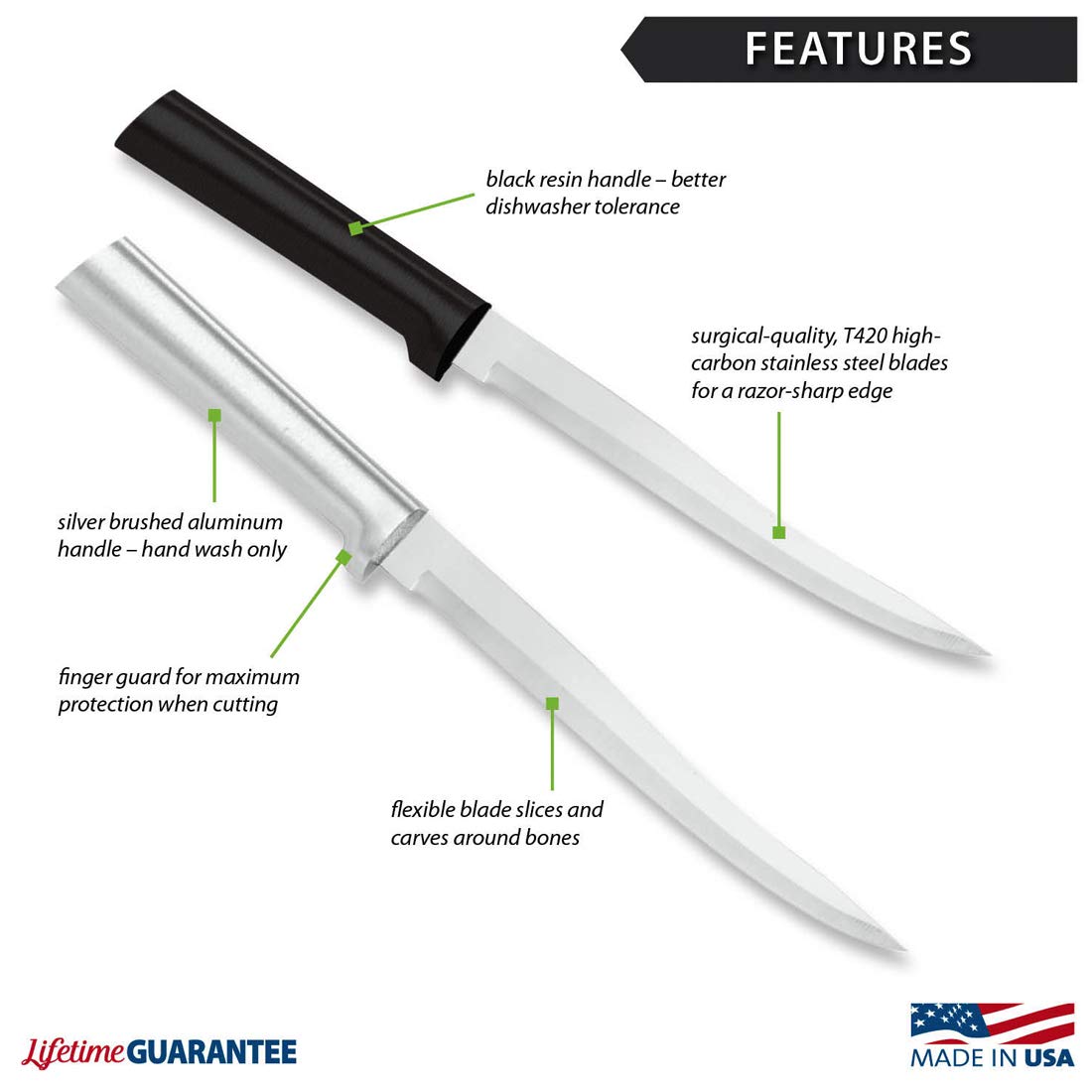Rada Cutlery Carving Knife – Boning Knife with Stainless Steel Blade and Aluminum Handle, 11 Inches