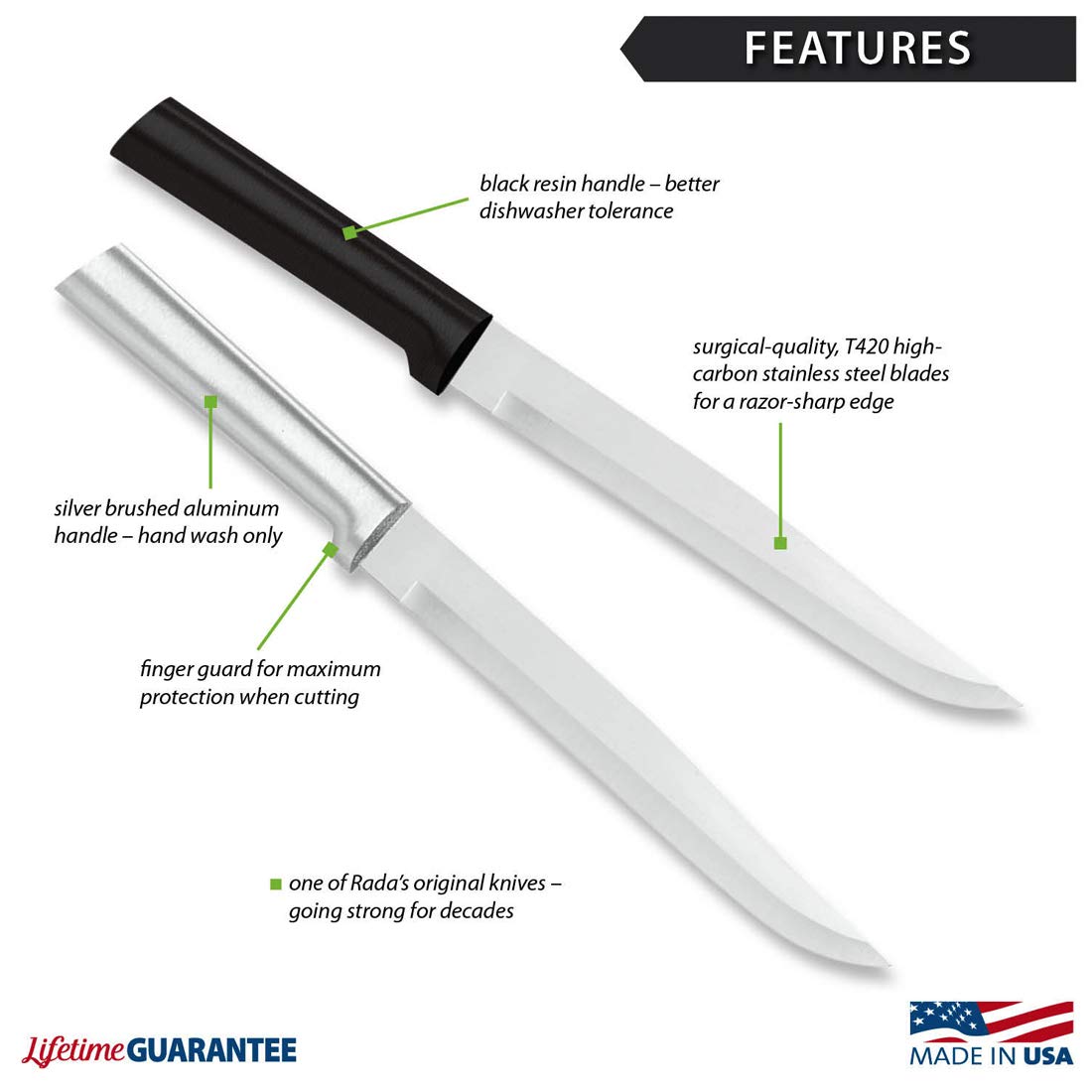 Rada Cutlery Slicing Knife โ Stainless Steel Blade With Brushed Aluminum Handle Made in the USA, 11-3/8 Inches